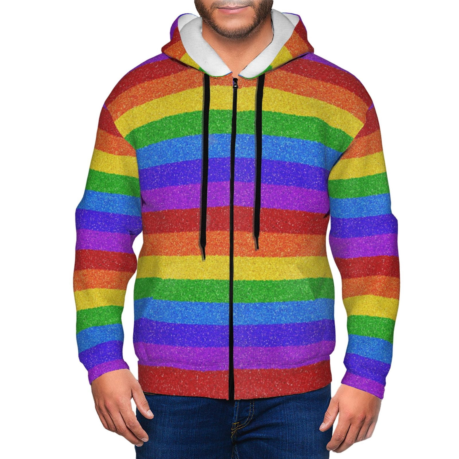 Goofa Colorful Glitter Rainbow Pattern Mens Full-zip Hoodie, Zip-up ...