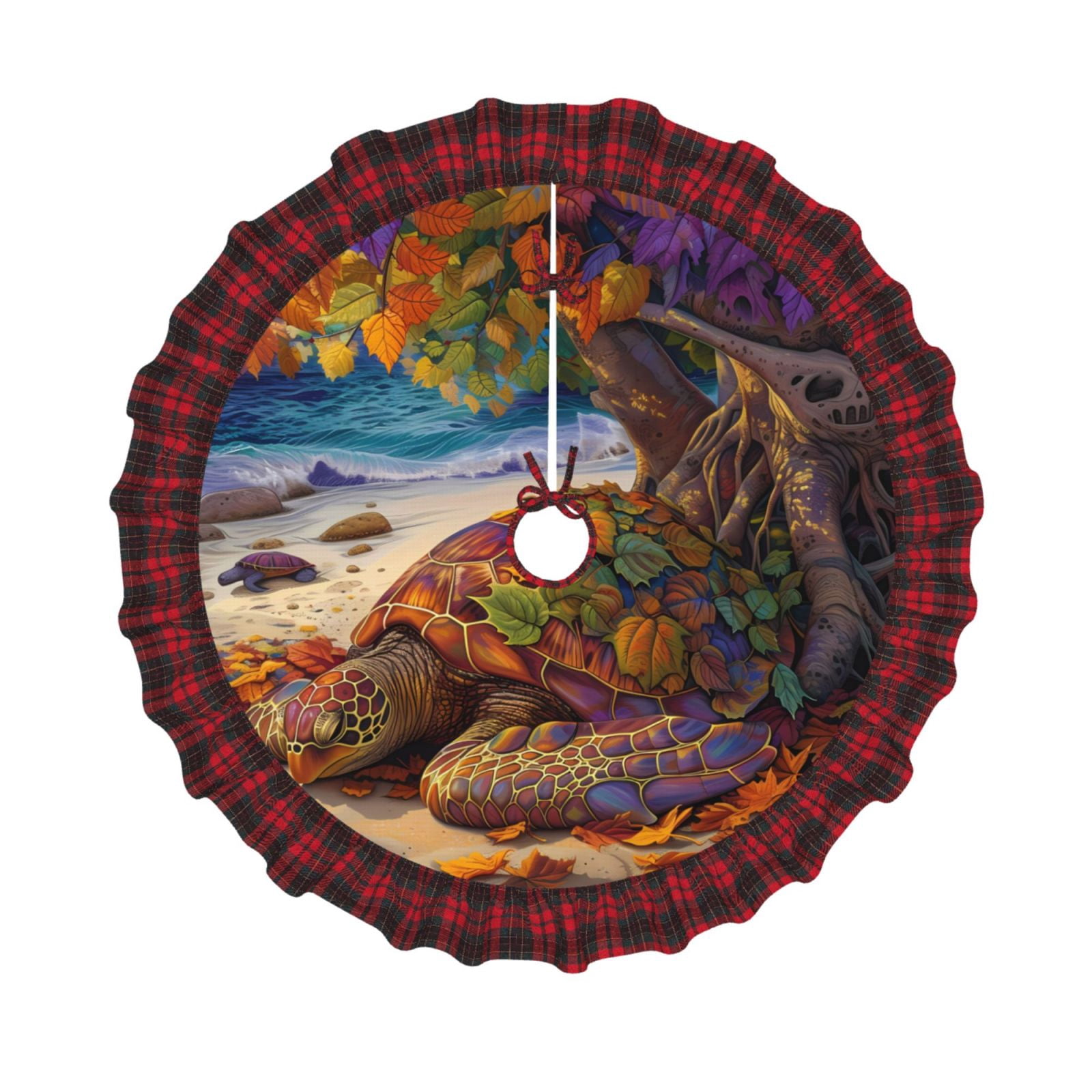 Goofa Colorful Maple Leaf Beach Turtle Pattern Christmas Tree Skirt ...