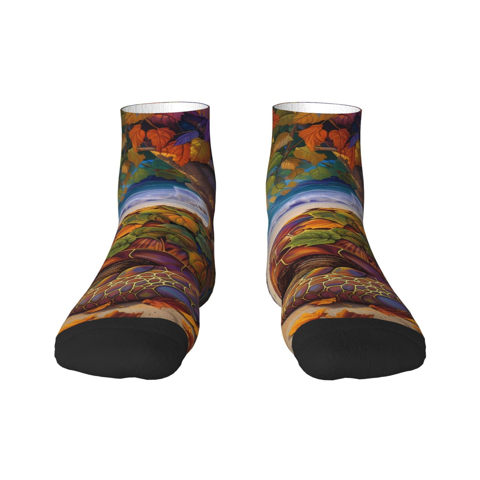 Goofa Colorful Maple Leaf Beach Turtle Pattern Non Slip Socks with ...