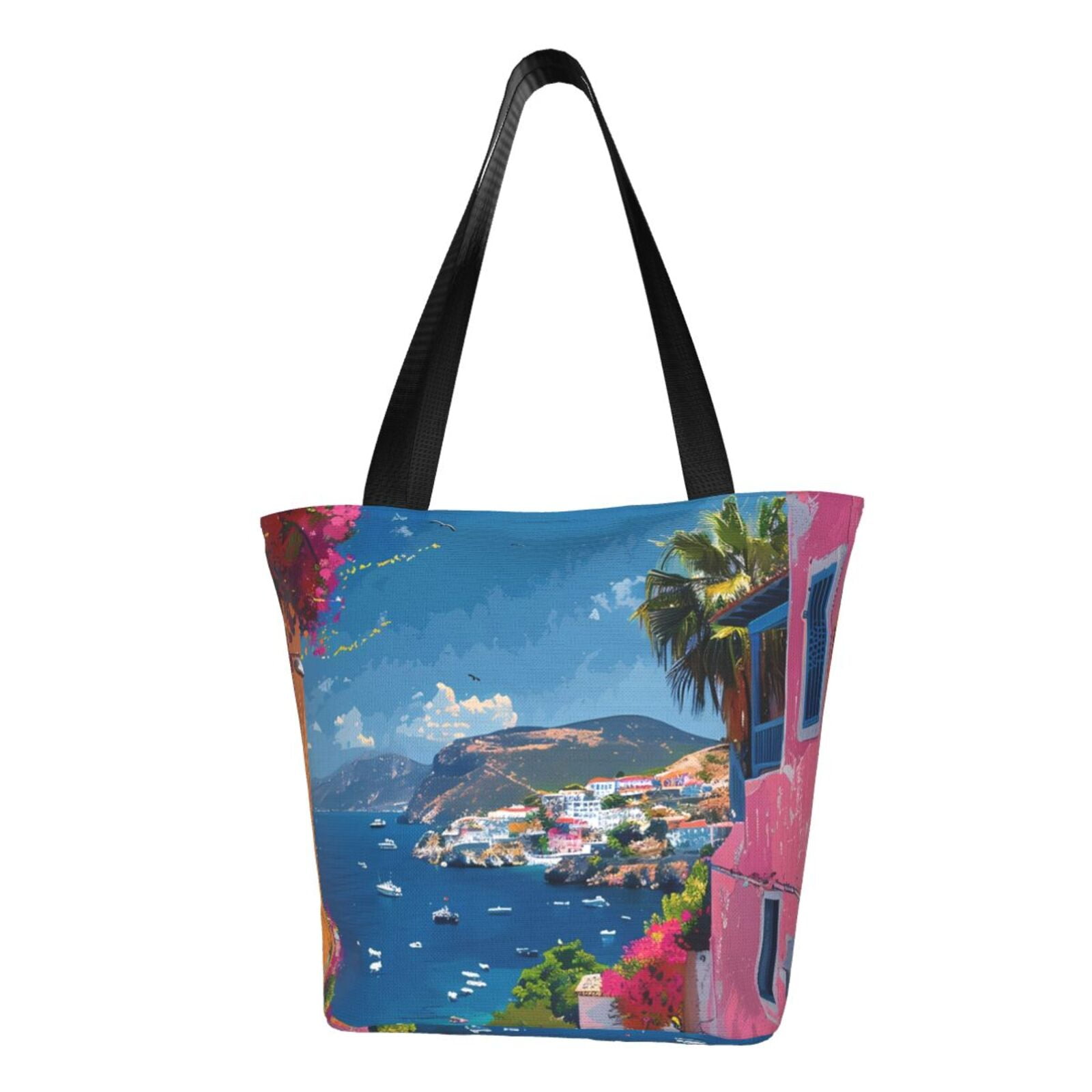 Goofa Colorful Mediterranean Village Pattern Tote Bags,Large Capacity ...
