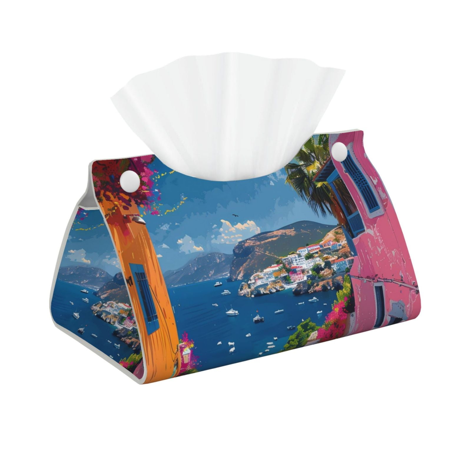 Goofa Colorful Mediterranean Village Pattern Triangle Square Tissue Box ...