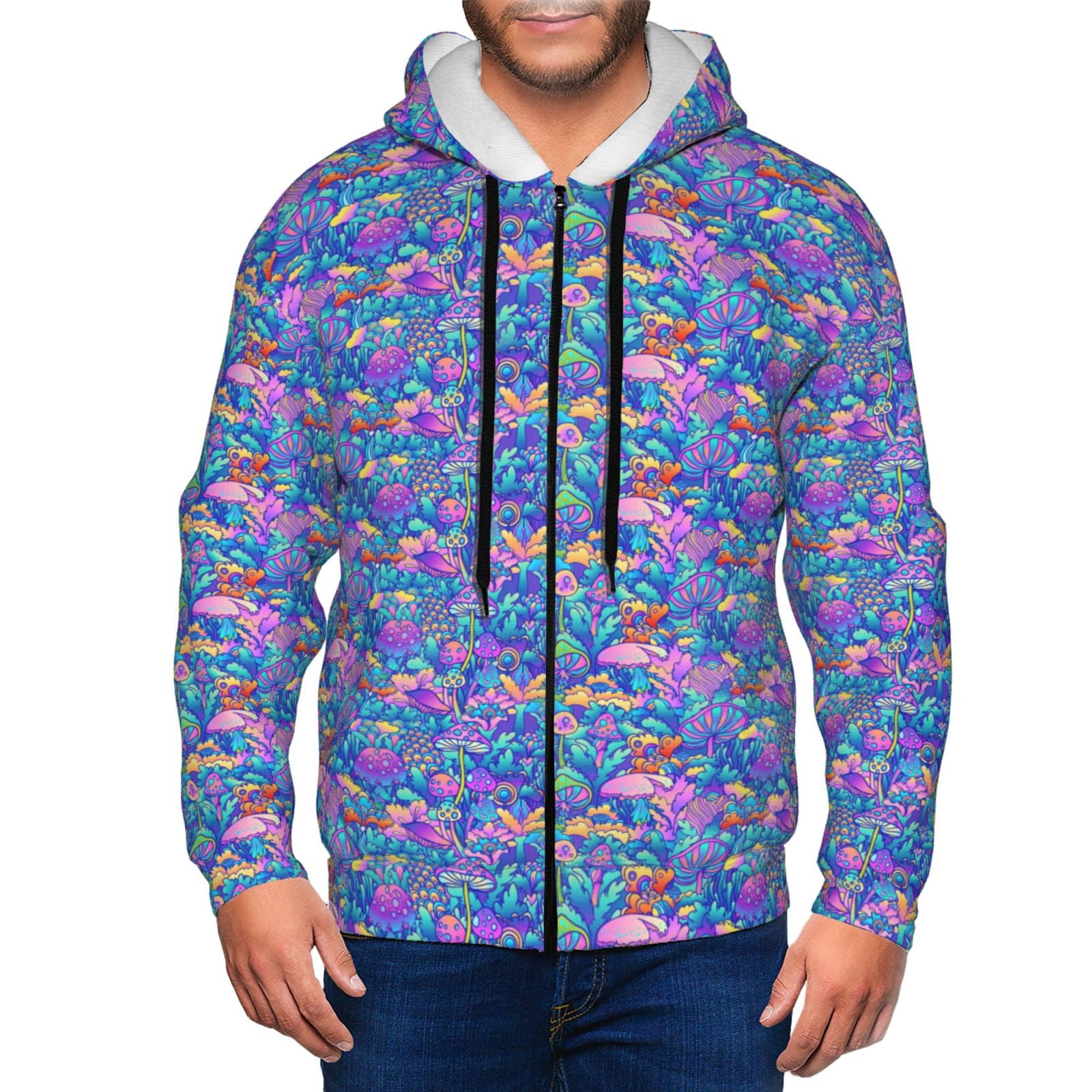 Goofa Colorful Mushrooms Pattern Mens Full-zip Hoodie, Zip-up Pullover ...