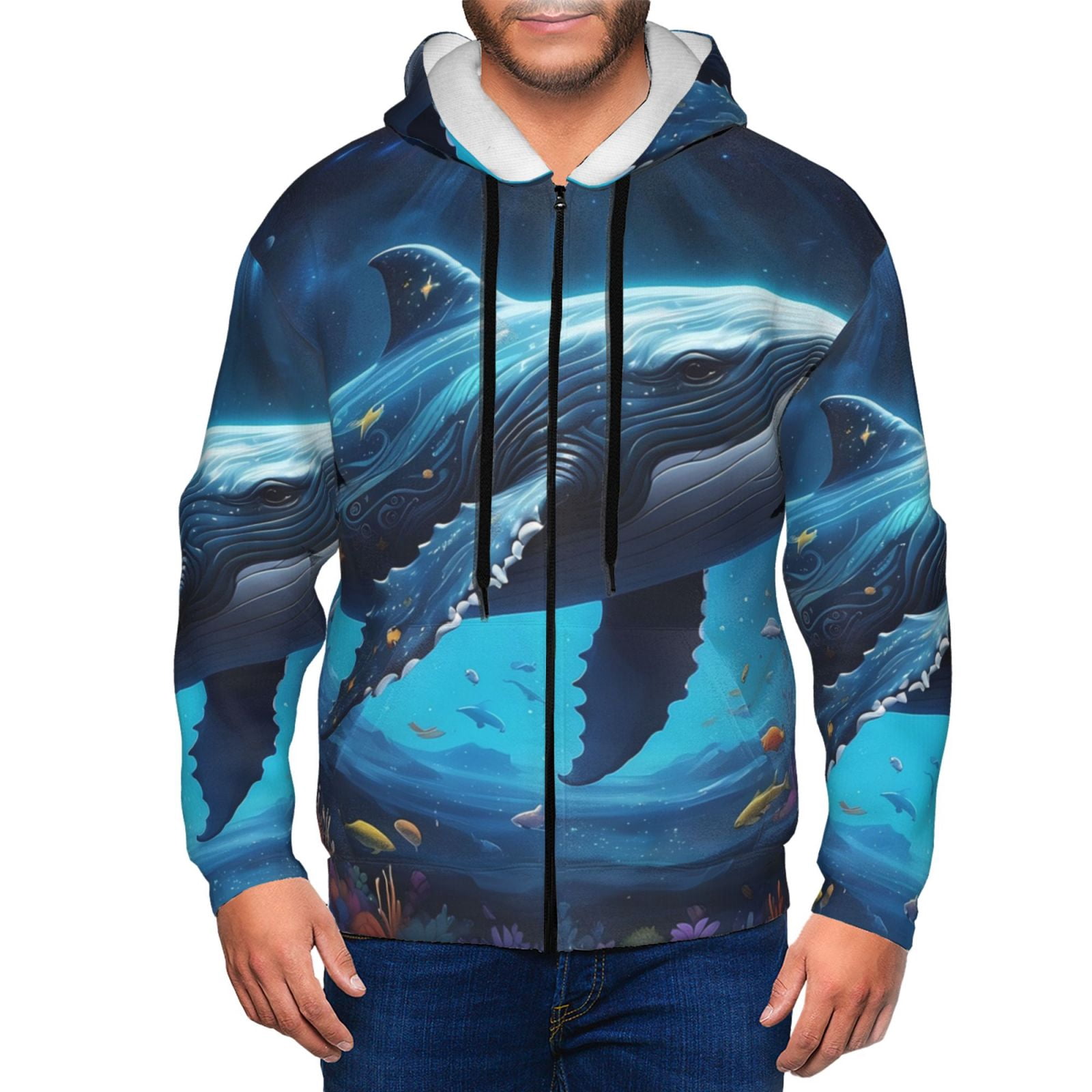 Goofa Colorful Ocean Whale Pattern Mens Full-zip Hoodie, Zip-up ...