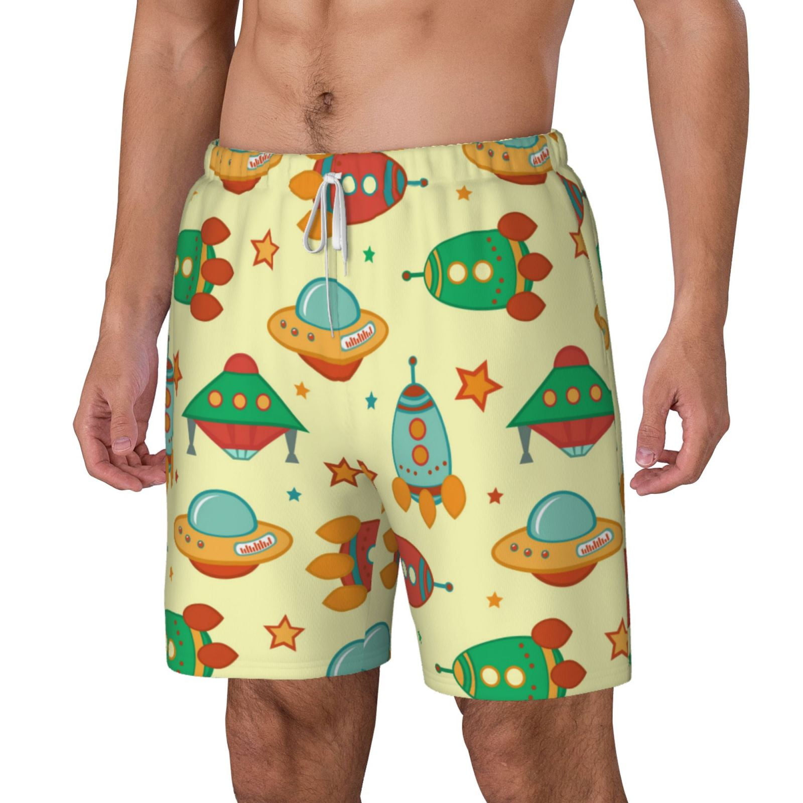 Goofa Colorful Outer Space Printed Men's Swim Trunks Board Shorts Quick ...