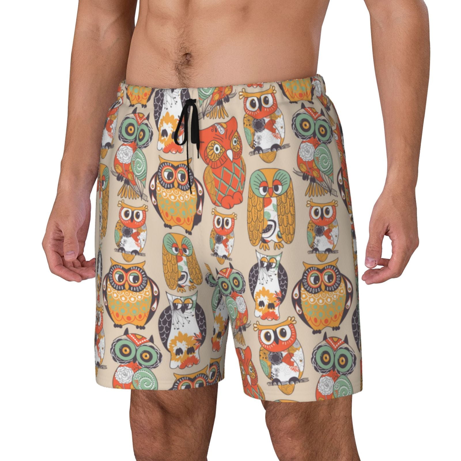 Goofa Colorful Owls Printed Men's Swim Trunks Board Shorts Quick Dry ...