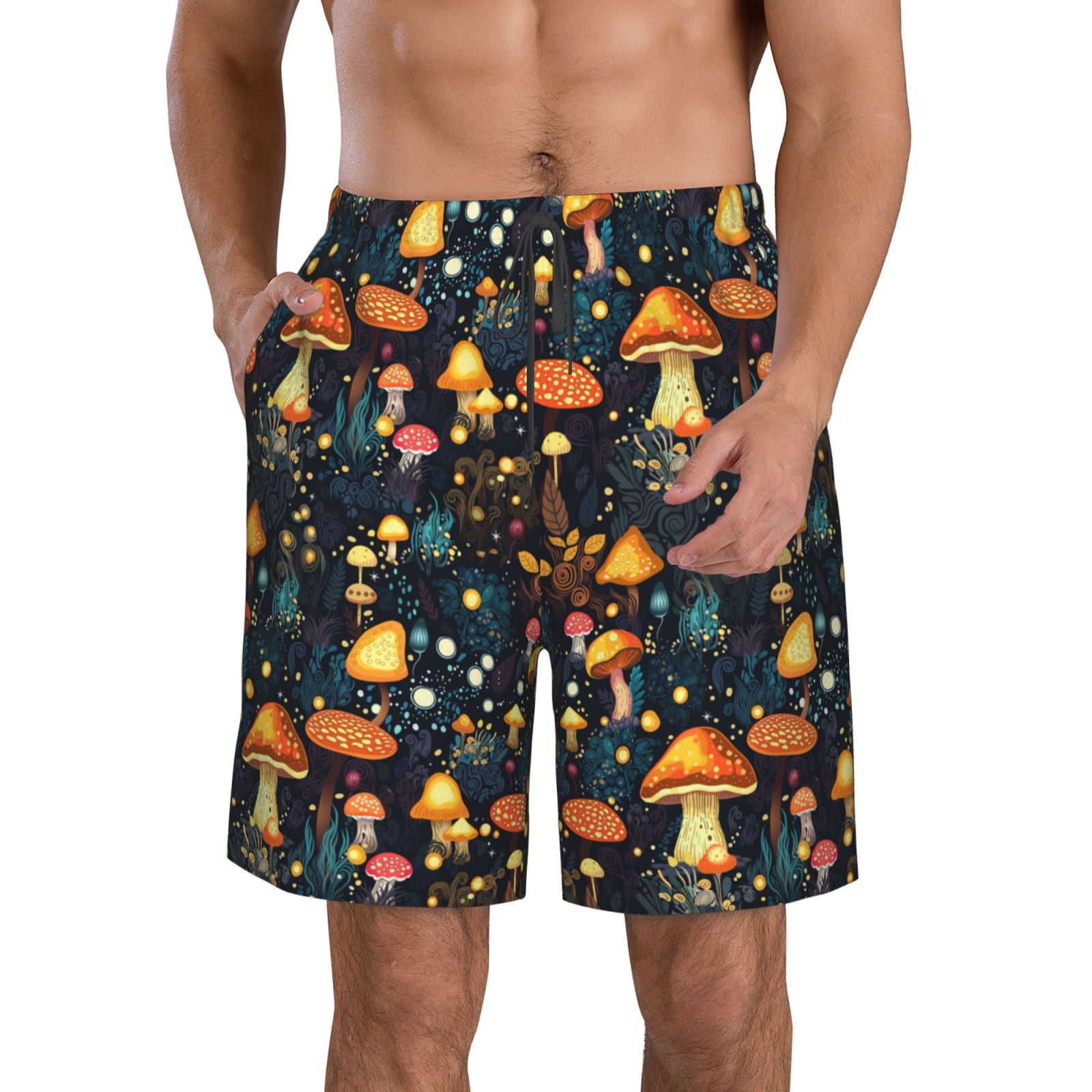 Goofa Colorful Plants Mushroom Printed Mens Swim Trunks Summer Quick ...