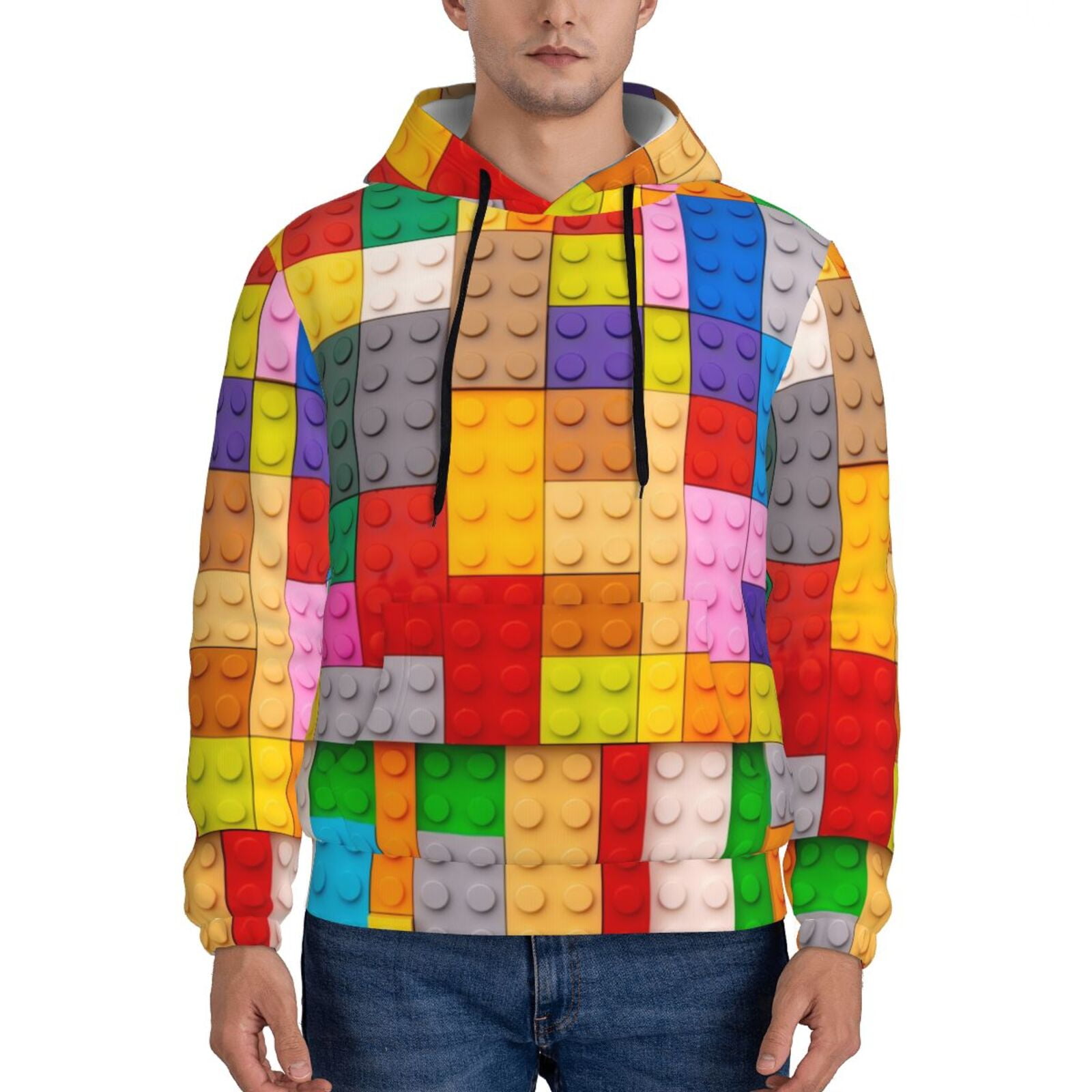 Goofa Colorful Plastic Blocks Pattern for Men's Hooded Sweatshirt ...