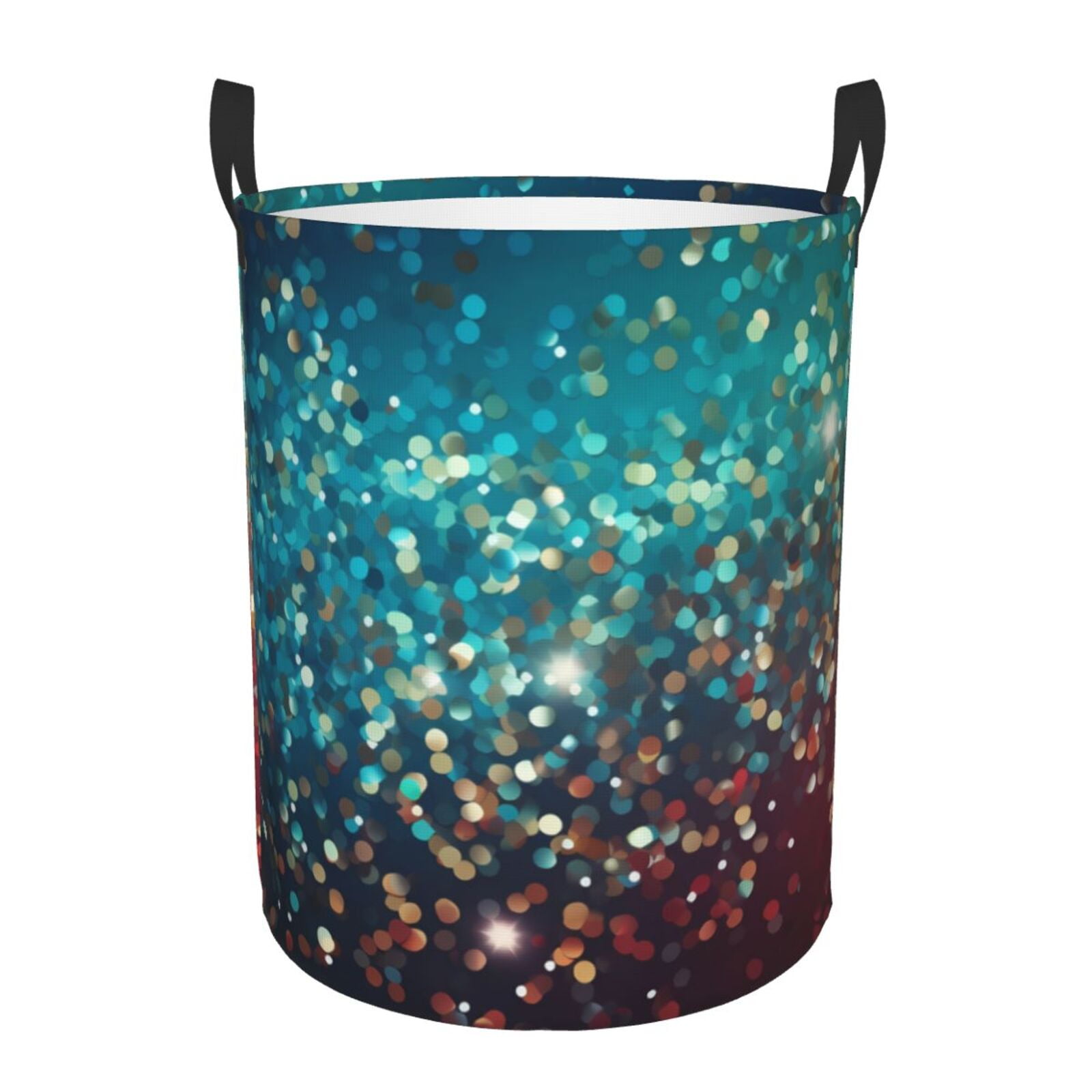 Goofa Colorful Rainbow Glitter Printed Circular Hamper,Laundry Basket ...