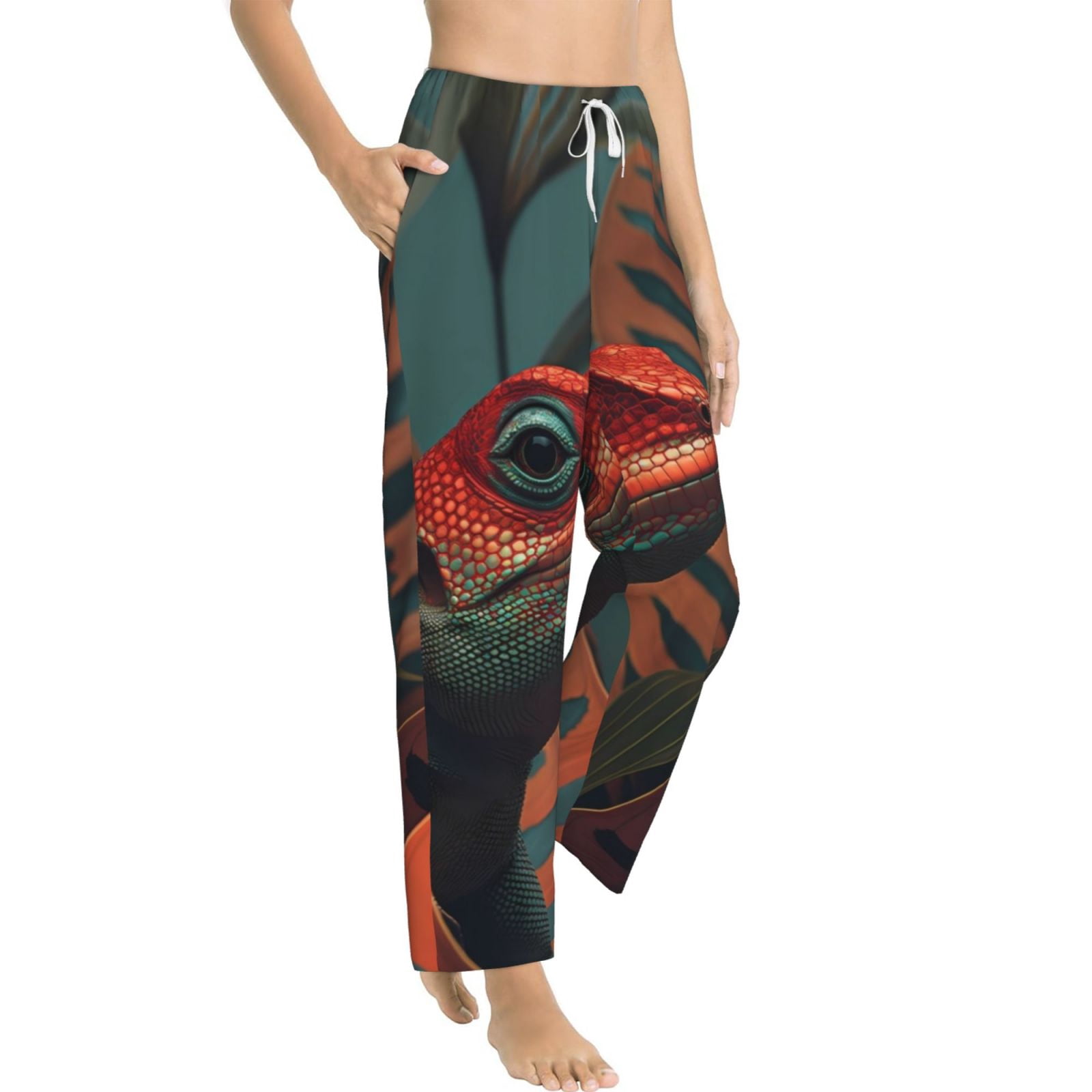 Goofa Colorful Reptile And Leaves Printed Soft Pajama Pants for Women ...