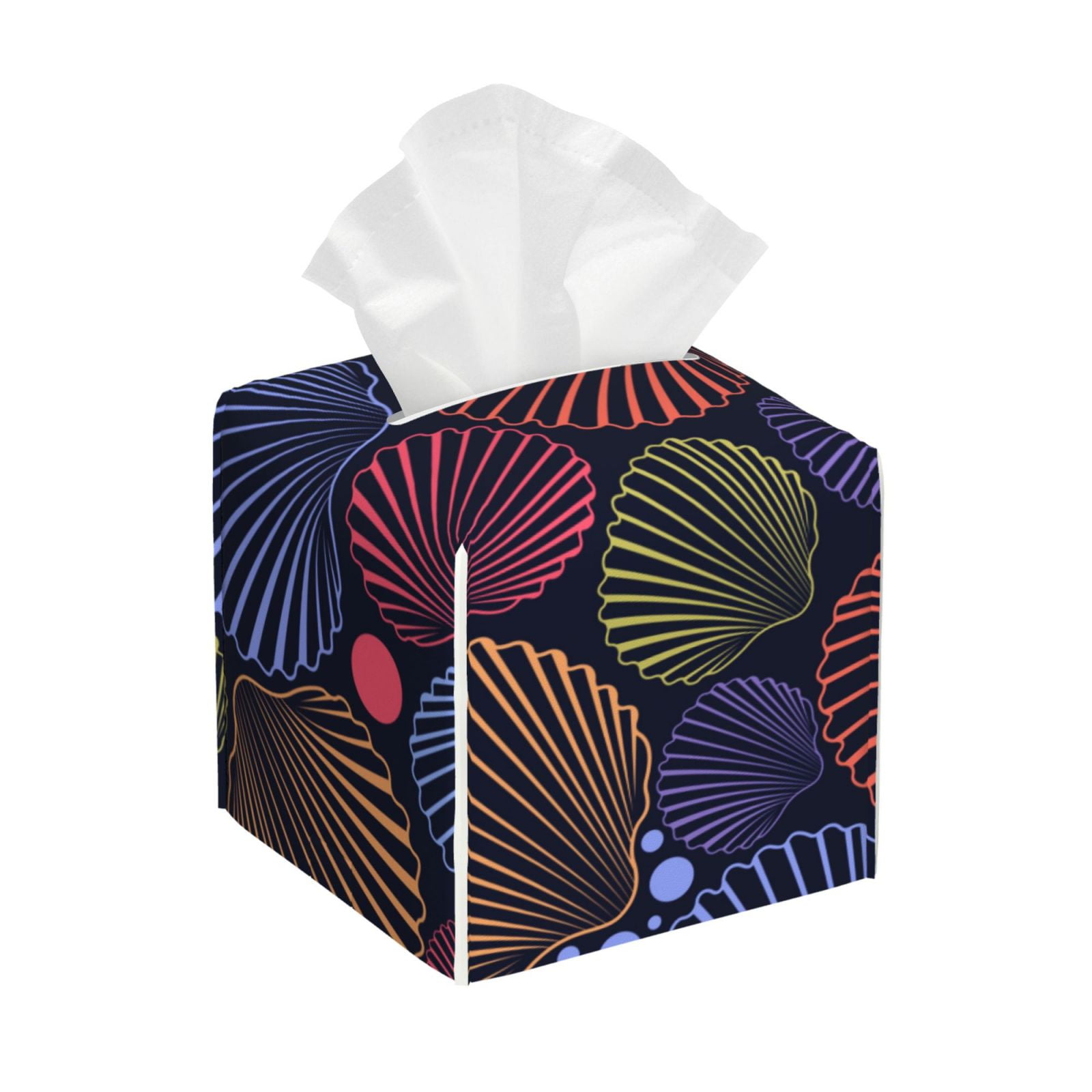 Goofa Colorful Shells Tissue Box Cover PVC Leather Tissue Holder Square ...