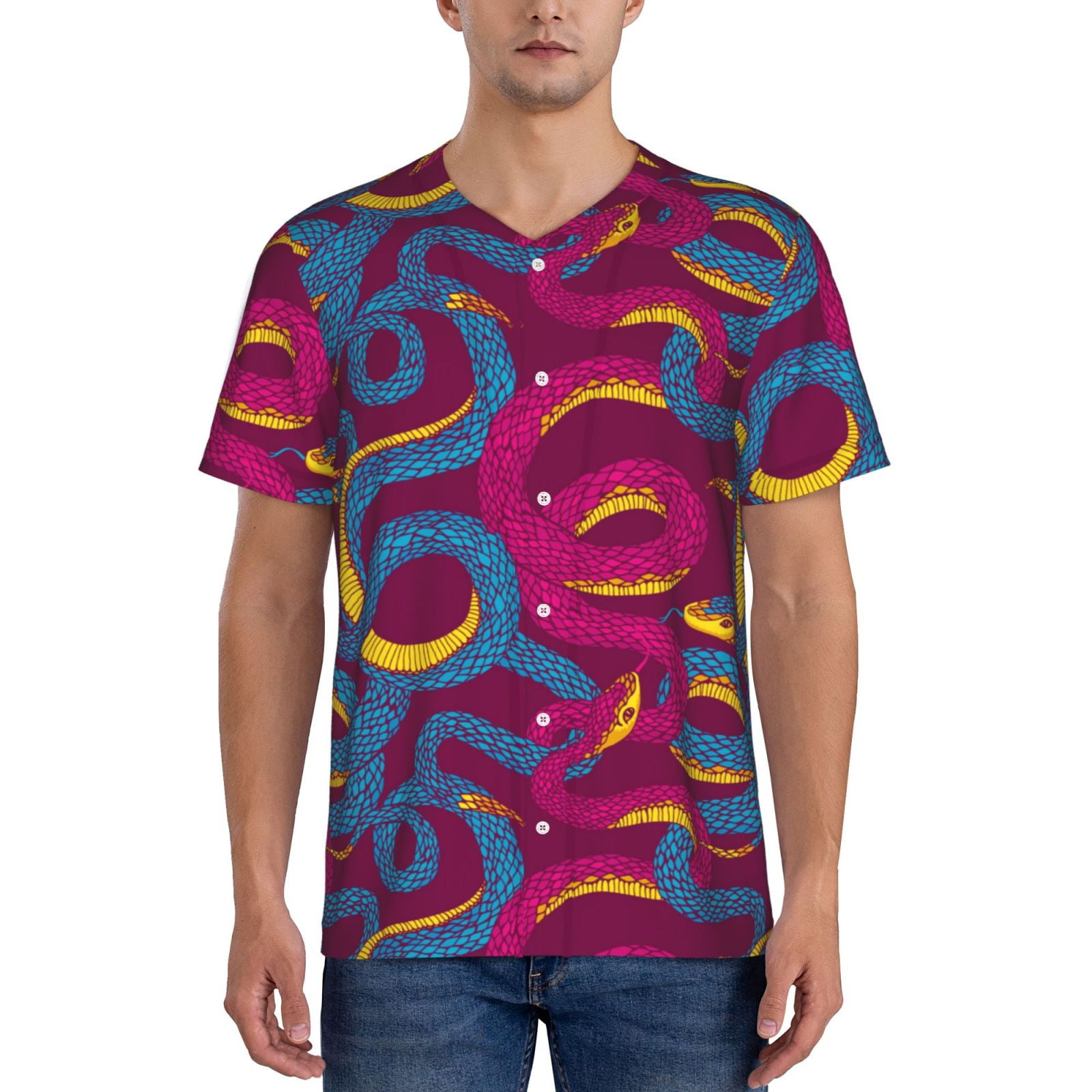 Goofa Colorful Snake Pattern Mens Golf Shirt Baseball T-shirt Moisture ...