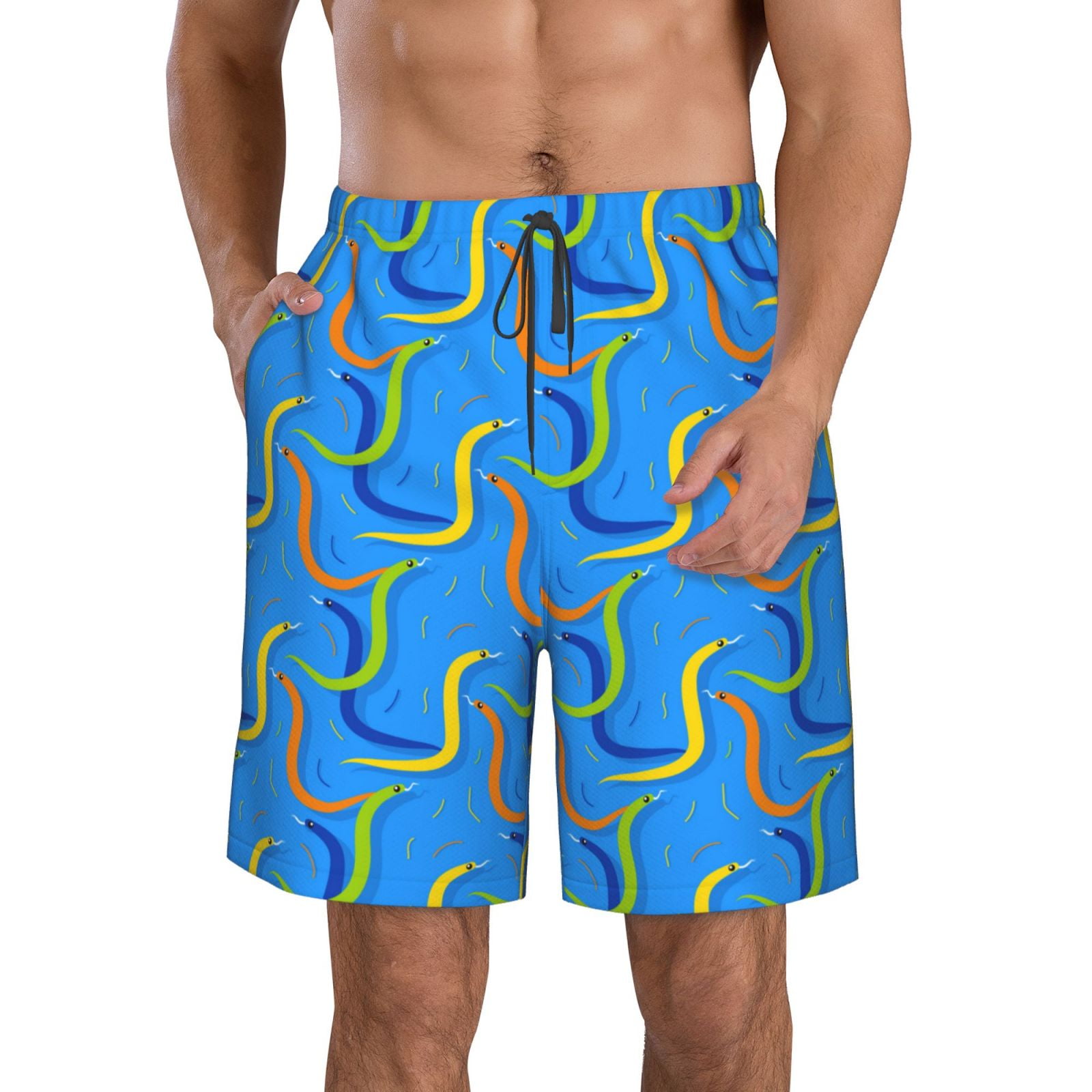 Goofa Colorful Snake Printed Mens Swim Trunks Summer Quick Dry Short ...