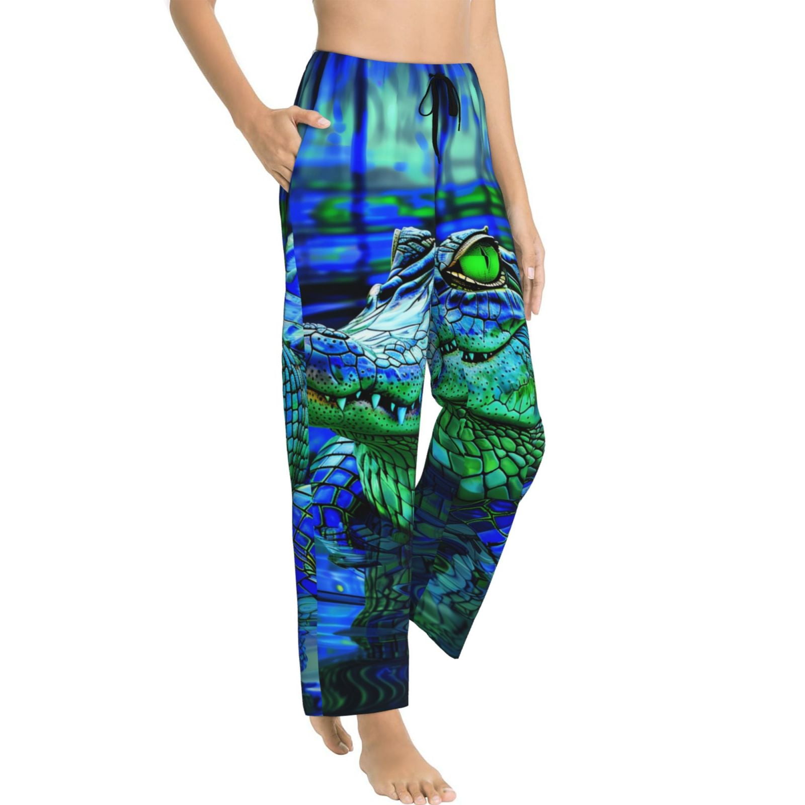 Goofa Colorful Stained Glass Crocodile Printed Soft Pajama Pants for ...