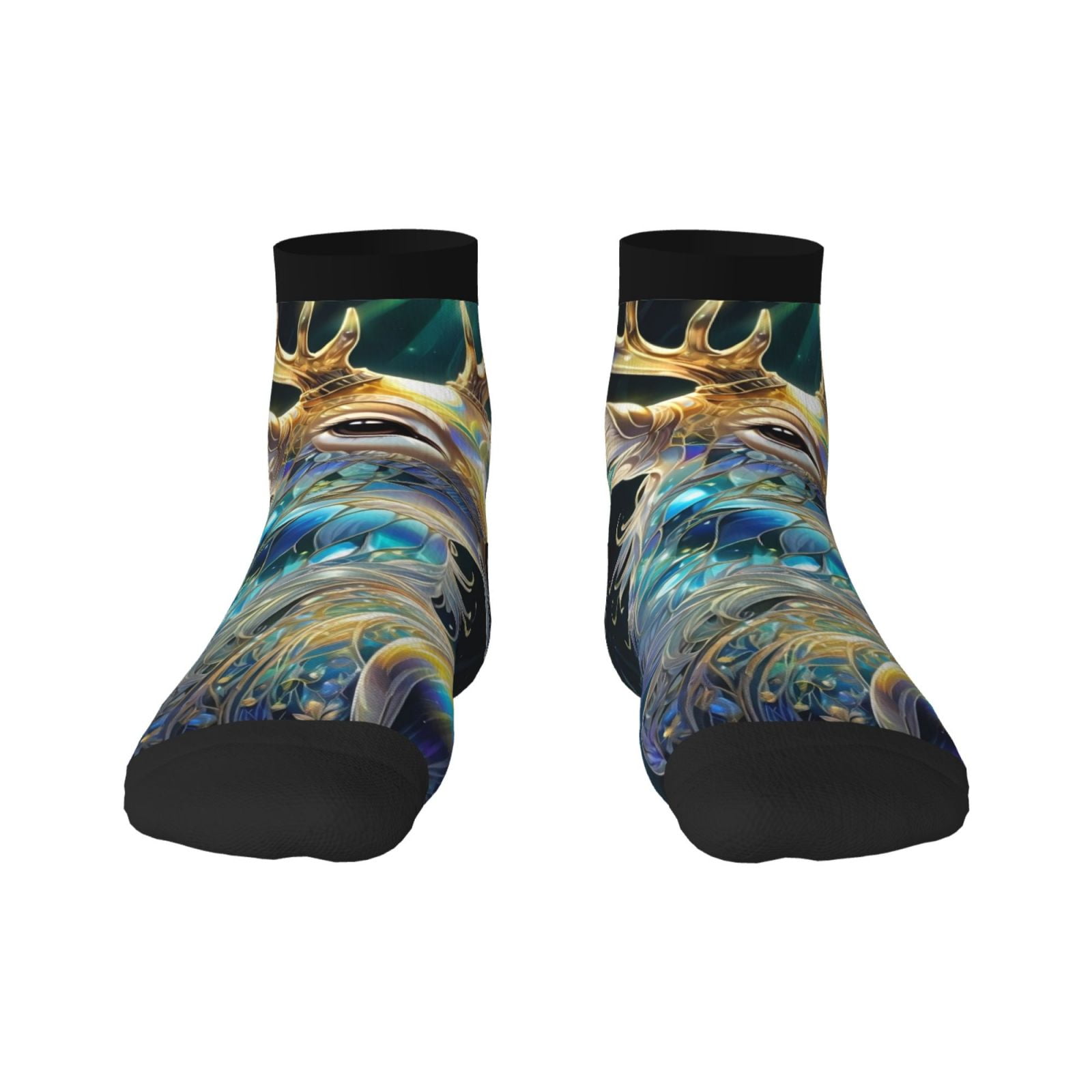 Goofa Colorful Stained Glass Deer Pattern Non Slip Socks with Grips for Elderly, Crew Socks Yoga ...