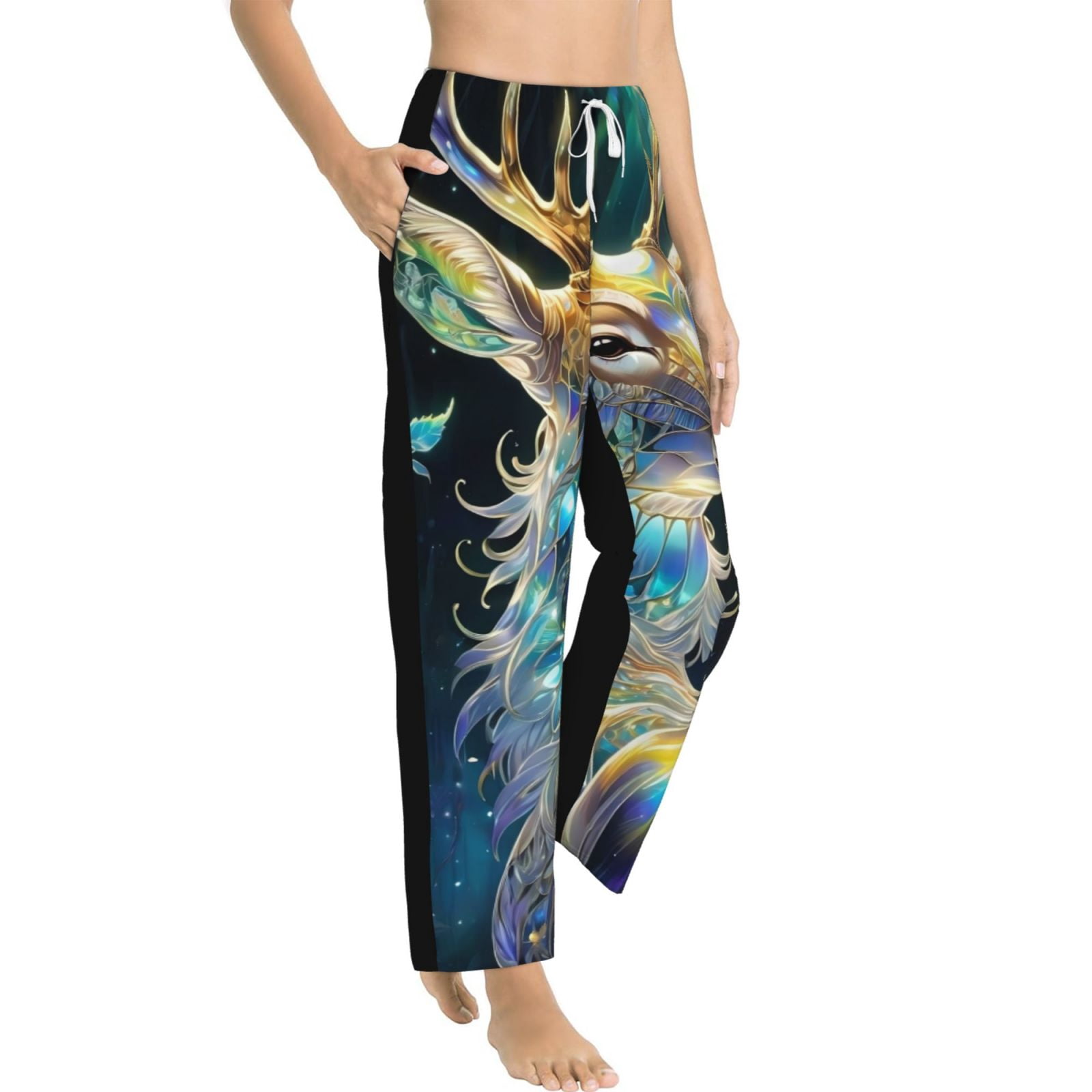 Goofa Colorful Stained Glass Deer Printed Soft Pajama Pants for Women ...