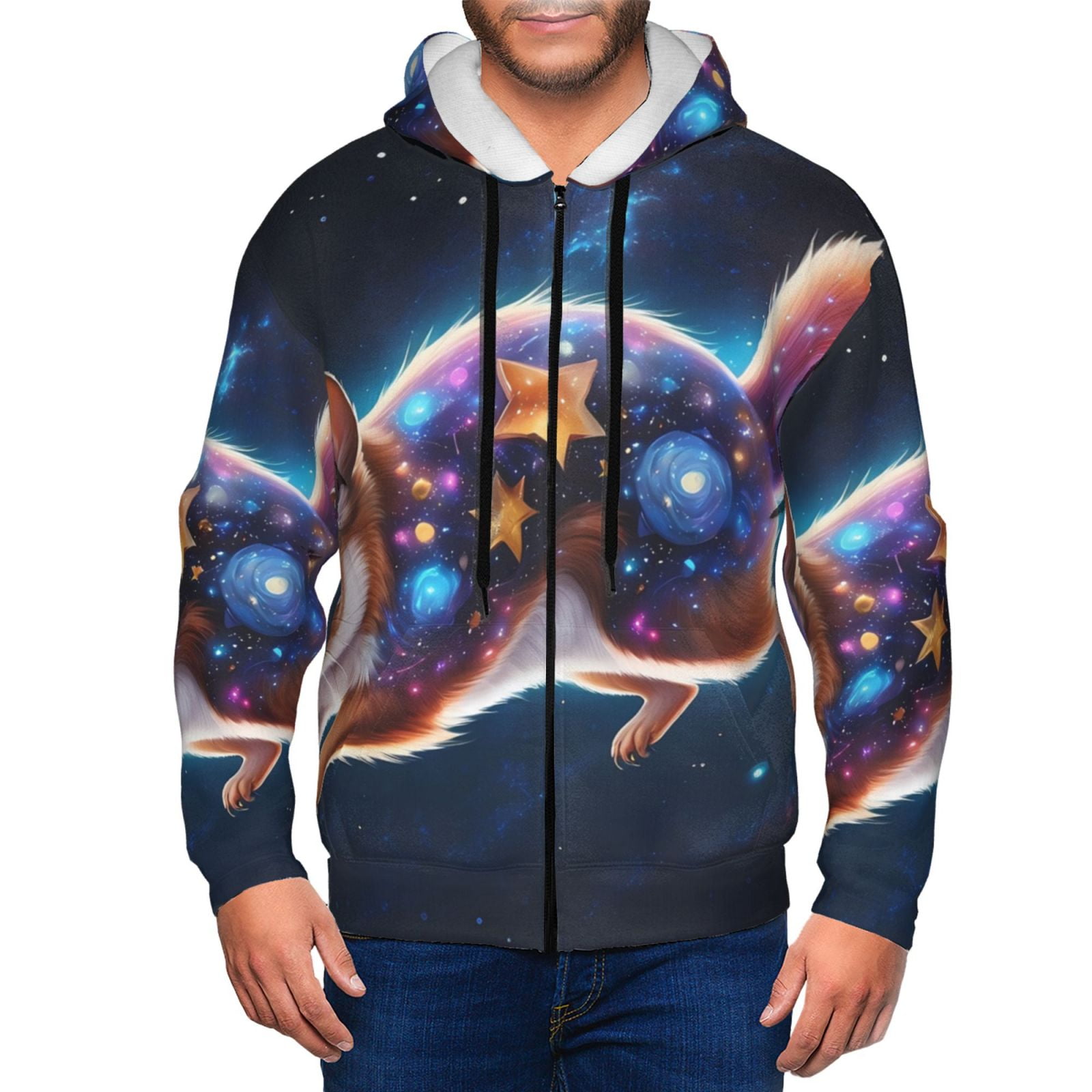 Goofa Colorful Star River Squirrel Pattern Mens Full-zip Hoodie, Zip-up ...