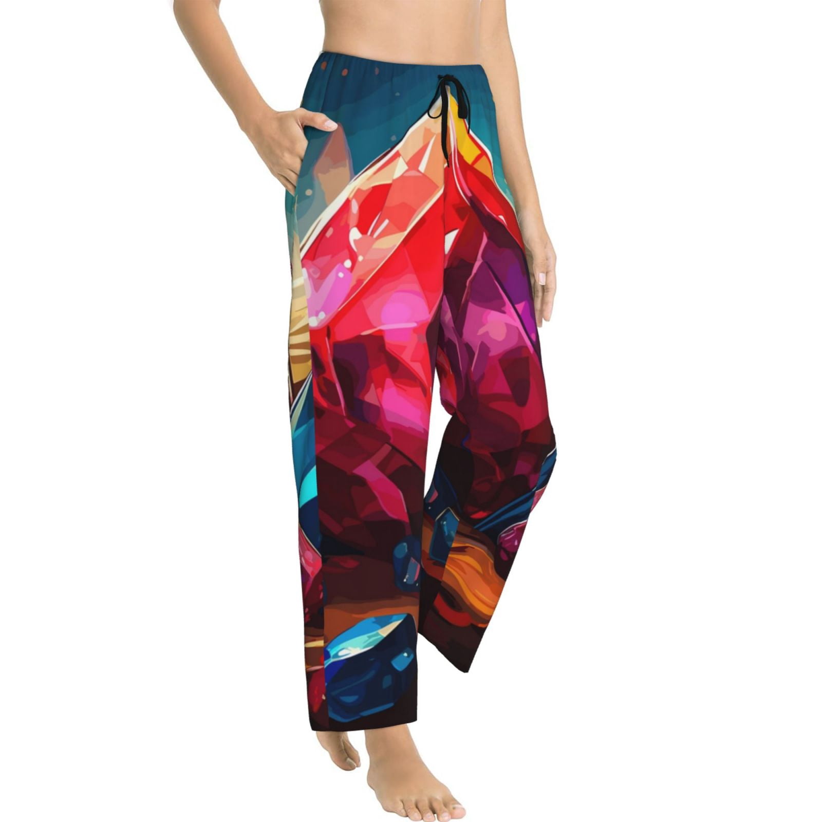 Goofa Colorful Stone World Printed Soft Pajama Pants for Women, Wide ...