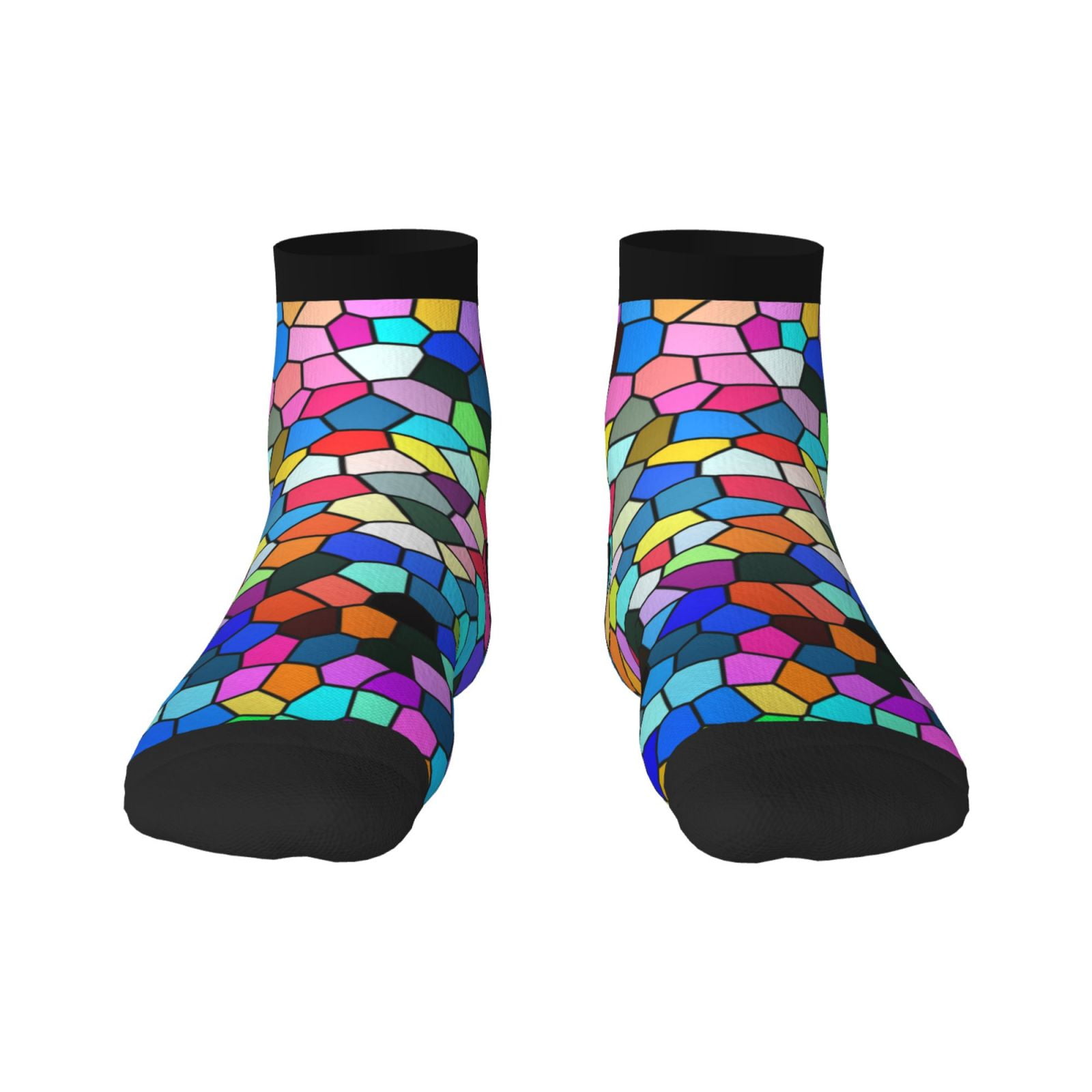 Goofa Colorful Tie Dye Stained Glass 2 Pattern Non Slip Socks with Grips for Elderly, Crew Socks ...