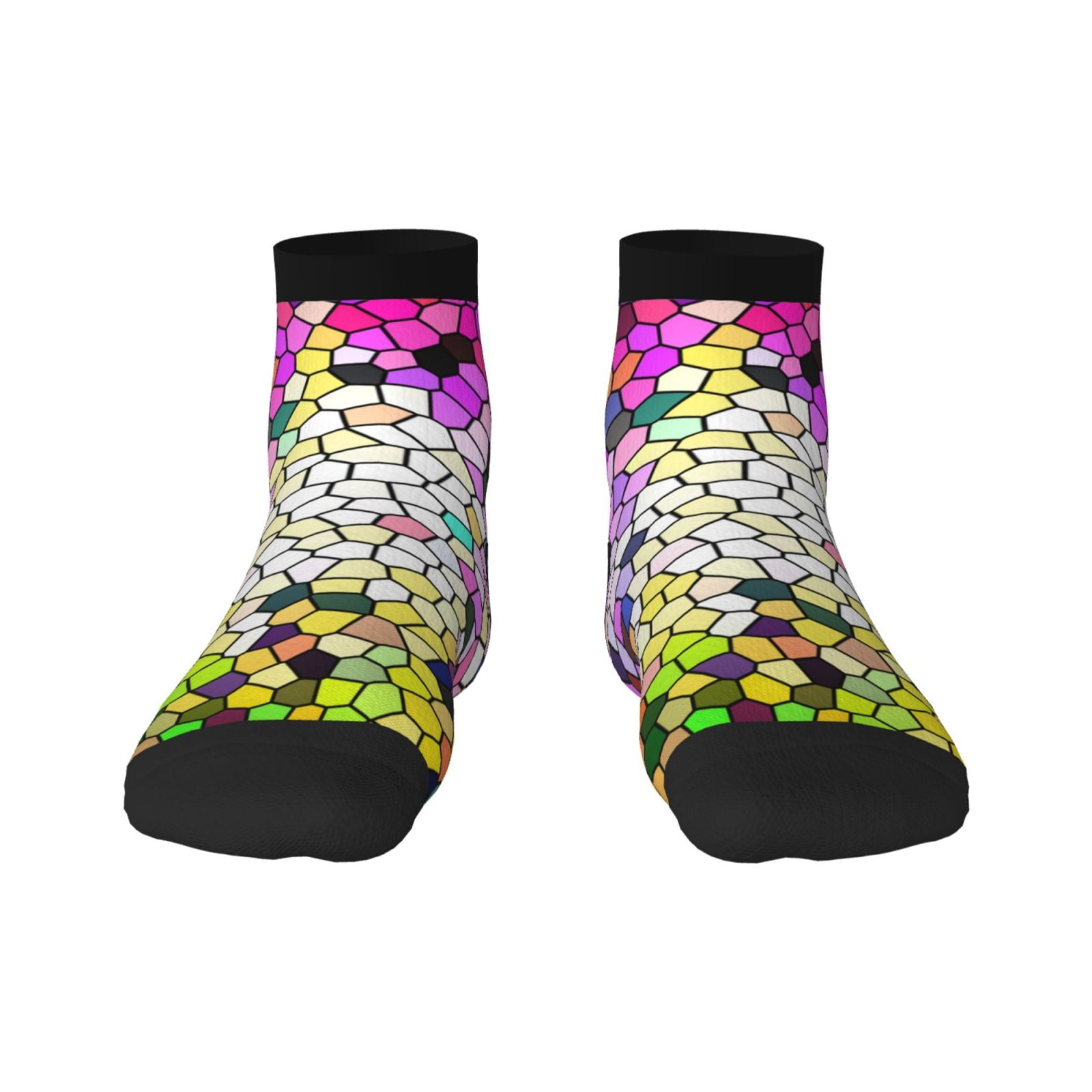 Goofa Colorful Tie Dye Stained Glass 3 Pattern Non Slip Socks with Grips for Elderly, Crew Socks ...