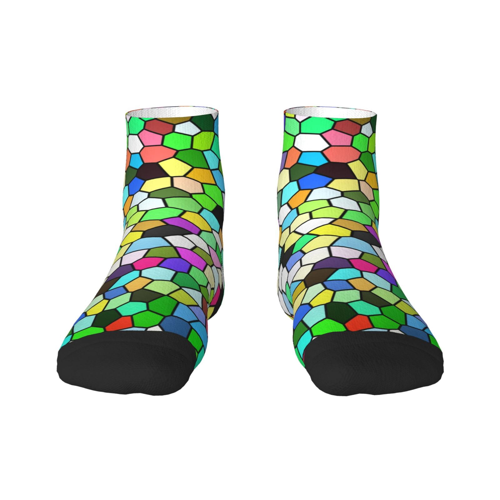 Goofa Colorful Tie Dye Stained Glass Pattern Non Slip Socks with Grips for Elderly, Crew Socks ...
