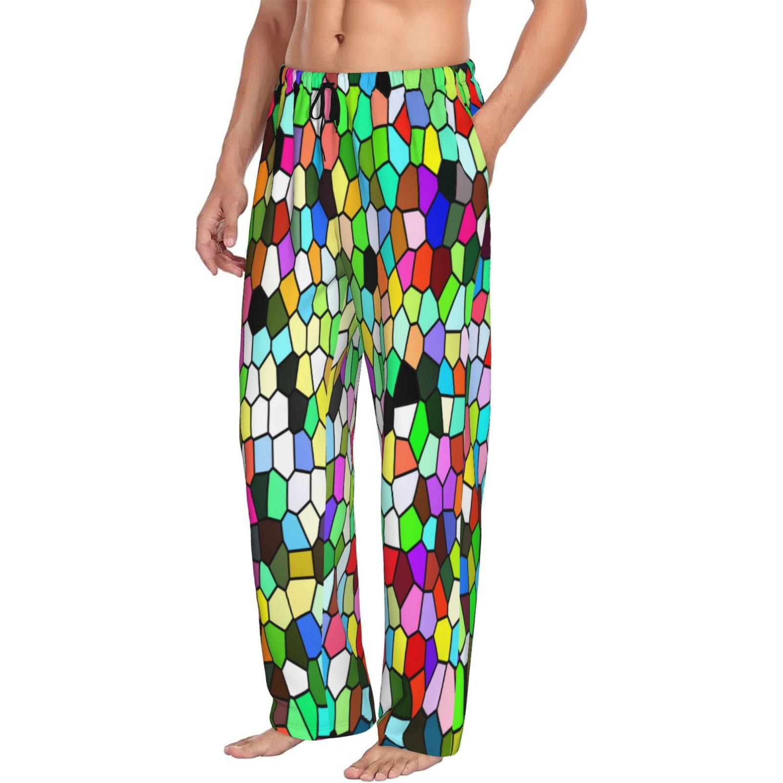 Goofa Colorful Tie Dye Stained Glass Printed Soft Pajama Pants for Men ...