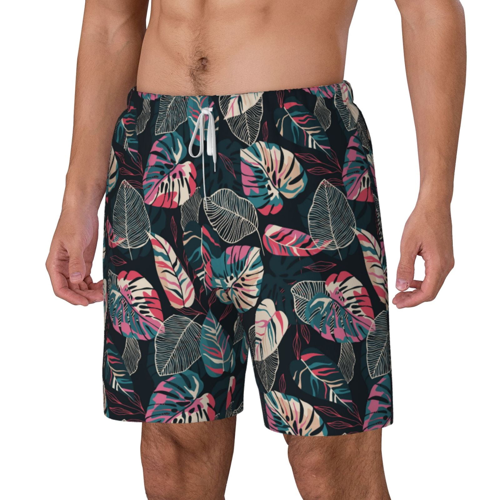 Goofa Colorful Tropical Leaves Printed Men's Swim Trunks Board Shorts ...
