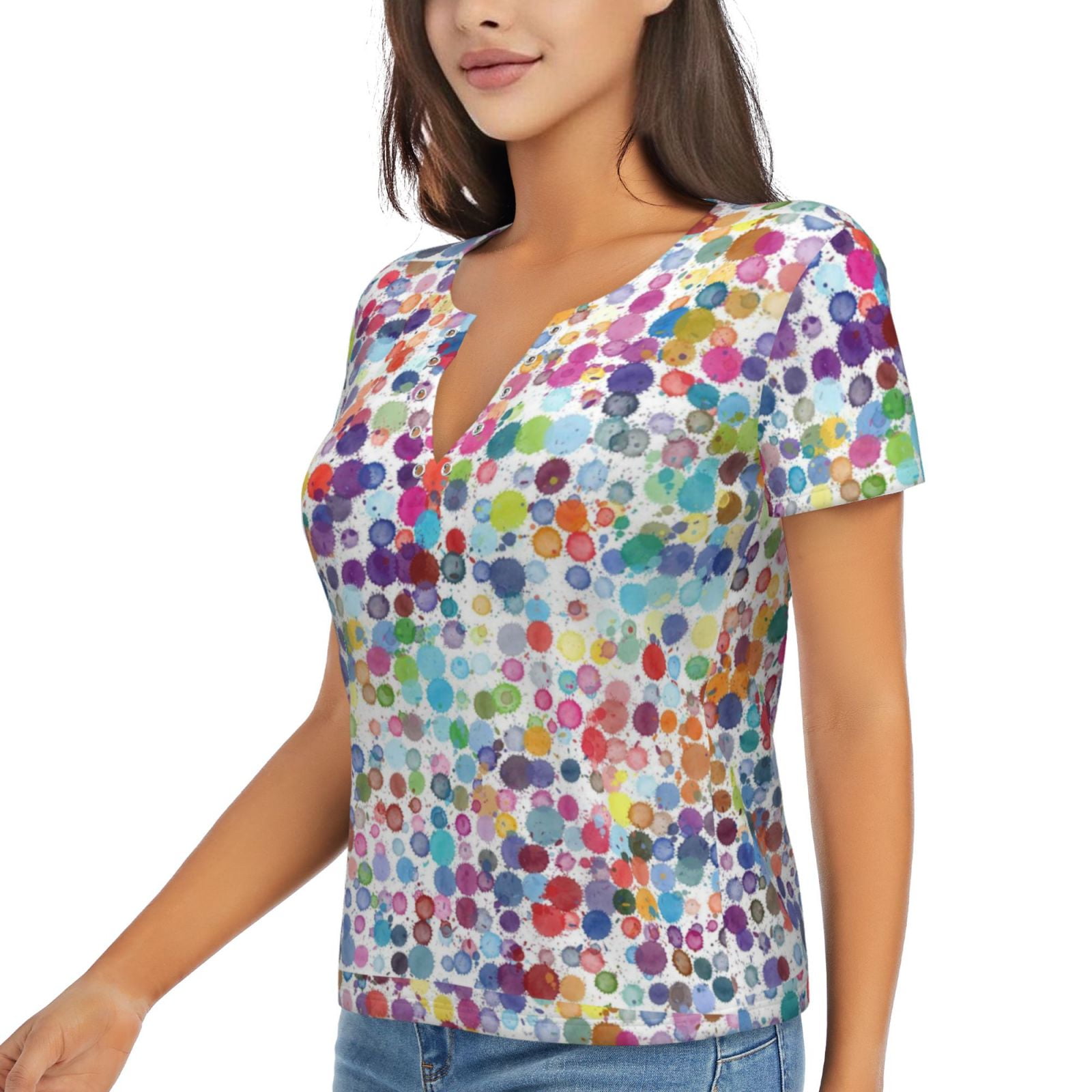 Goofa Colorful Watercolor Dots Pattern Womens Deep V Neck Low Cut Tops ...
