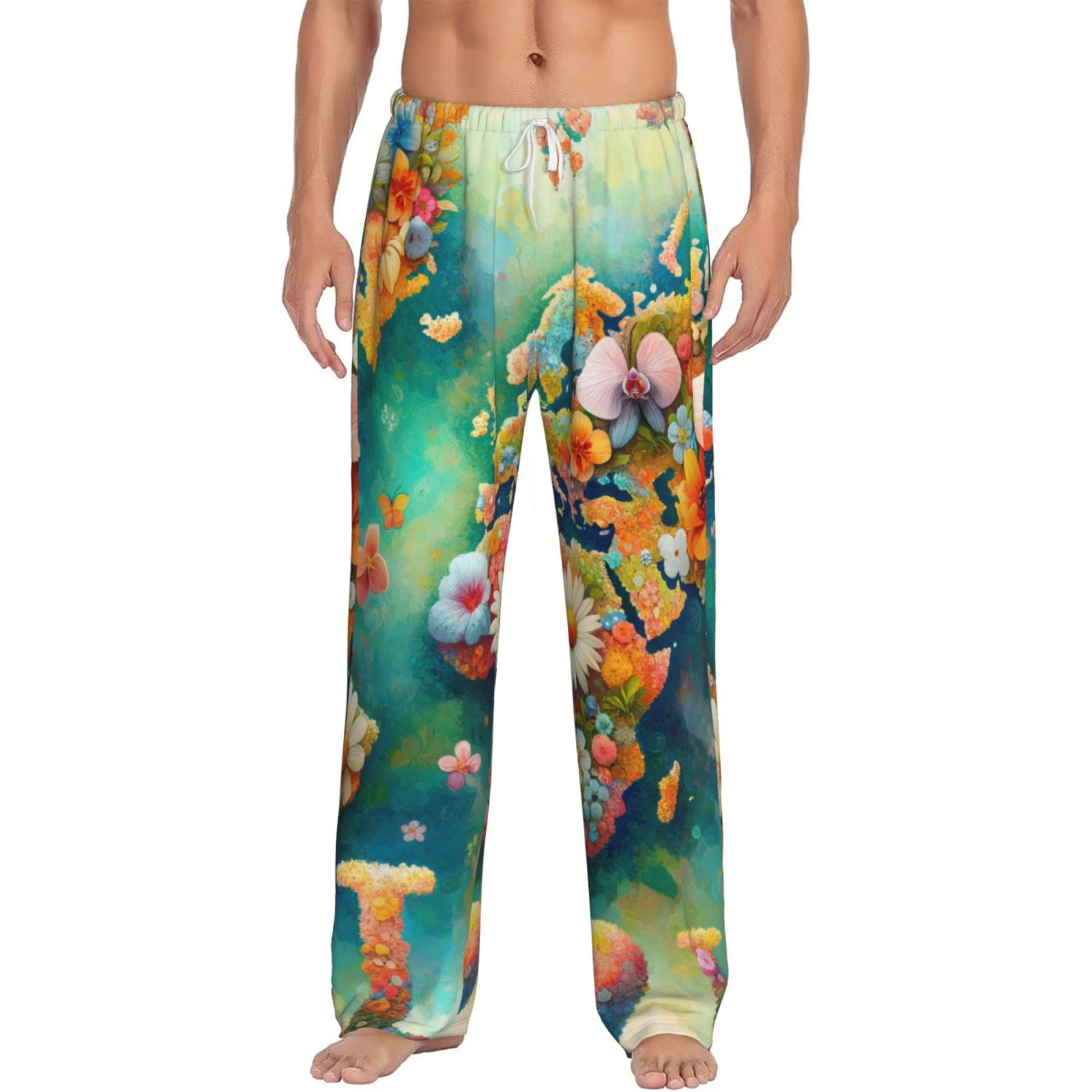 Goofa Colorful World Map Pattern Printed Soft Pajama Pants for Men ...