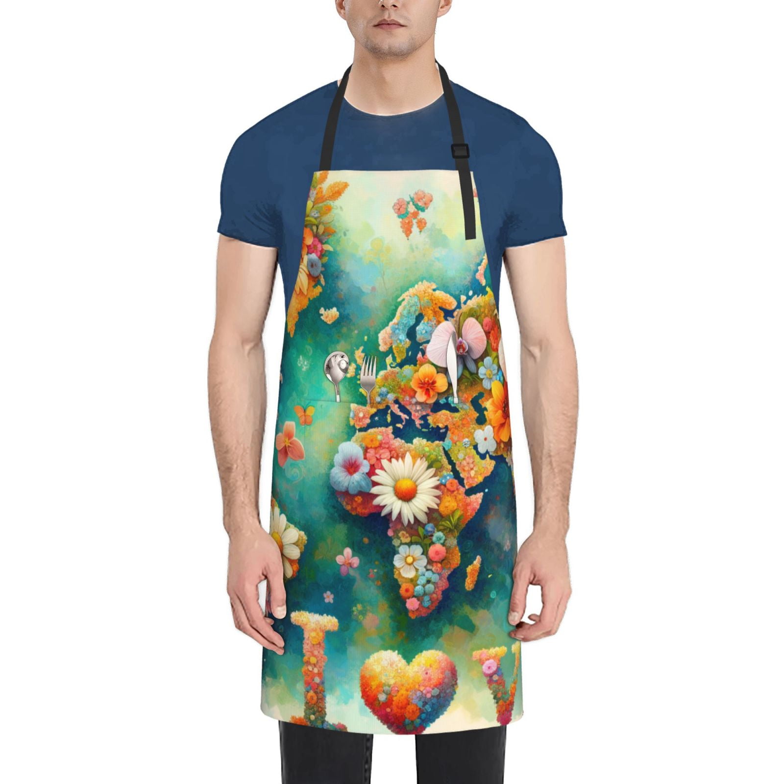 Goofa Colorful World Map Printed Waterproof Apron 33" Chef Aprons for ...