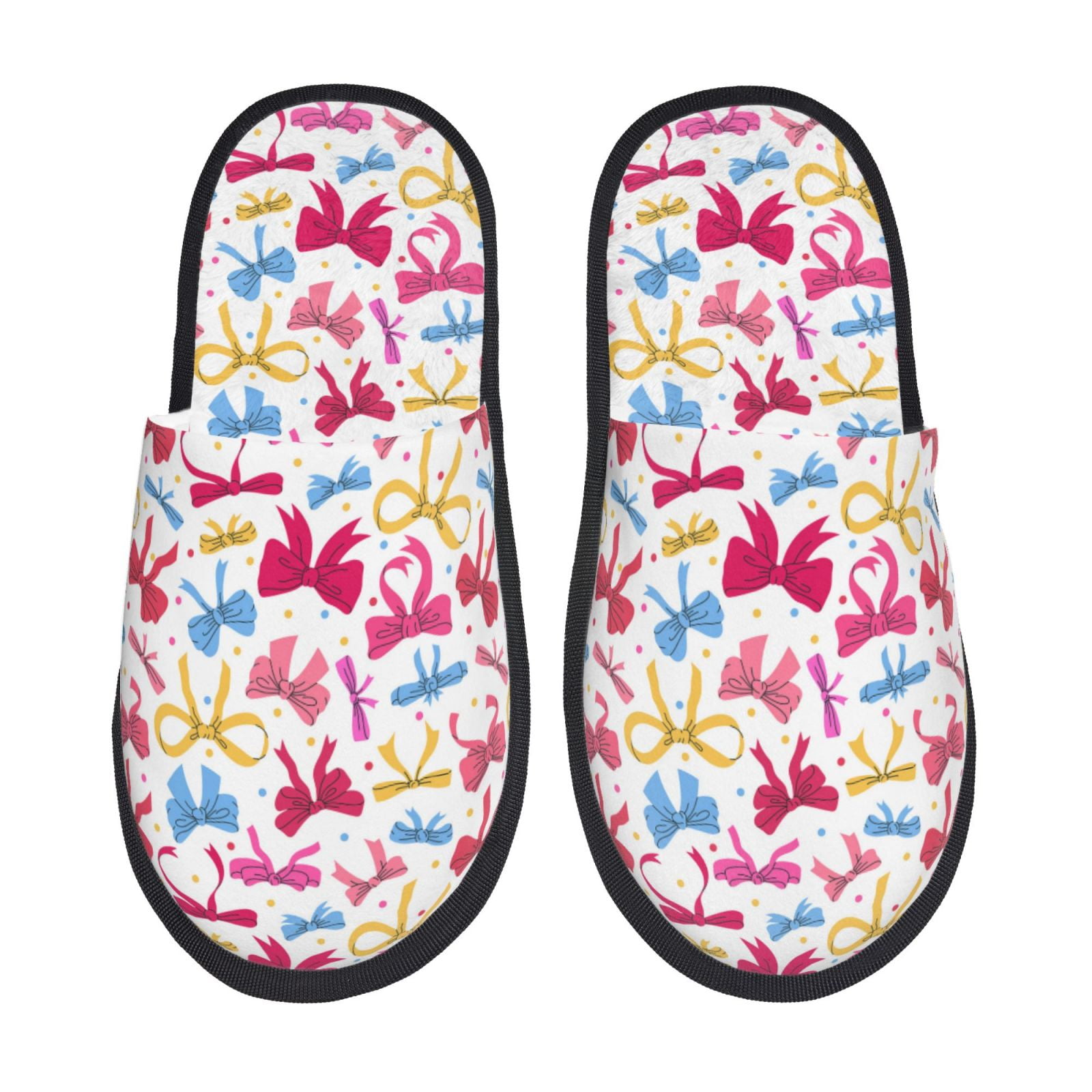 Goofa Colorful bows Pattern Plush Furry Slippers for Men & Women, Cozy ...