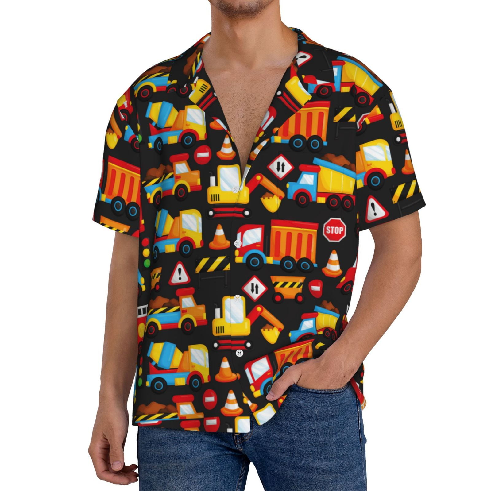 Goofa Construction Truck Printed Men's Casual Short-sleeved Shirt ...