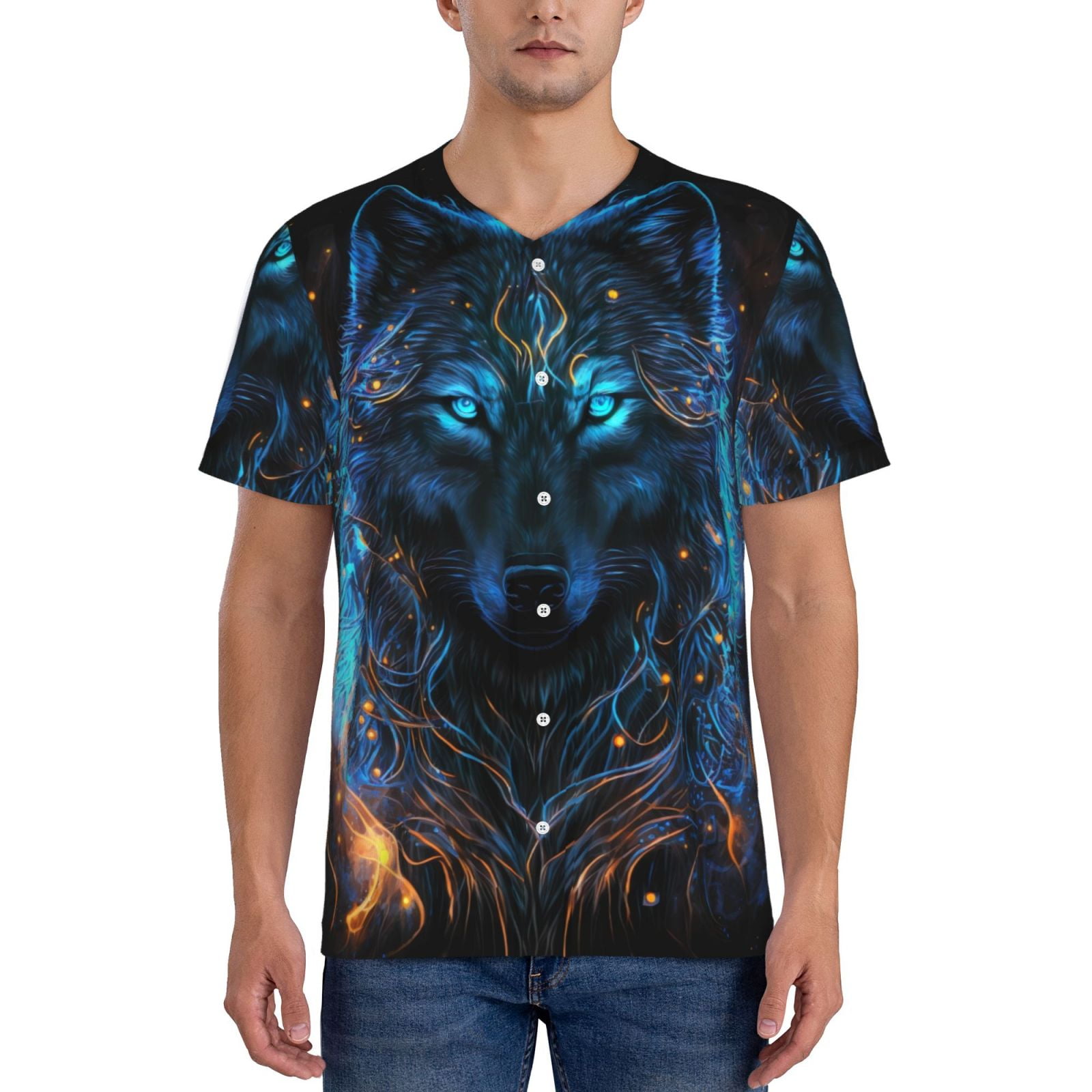 Goofa Cool Blue Light Wolf Pattern Mens Golf Shirt Baseball T-shirt ...