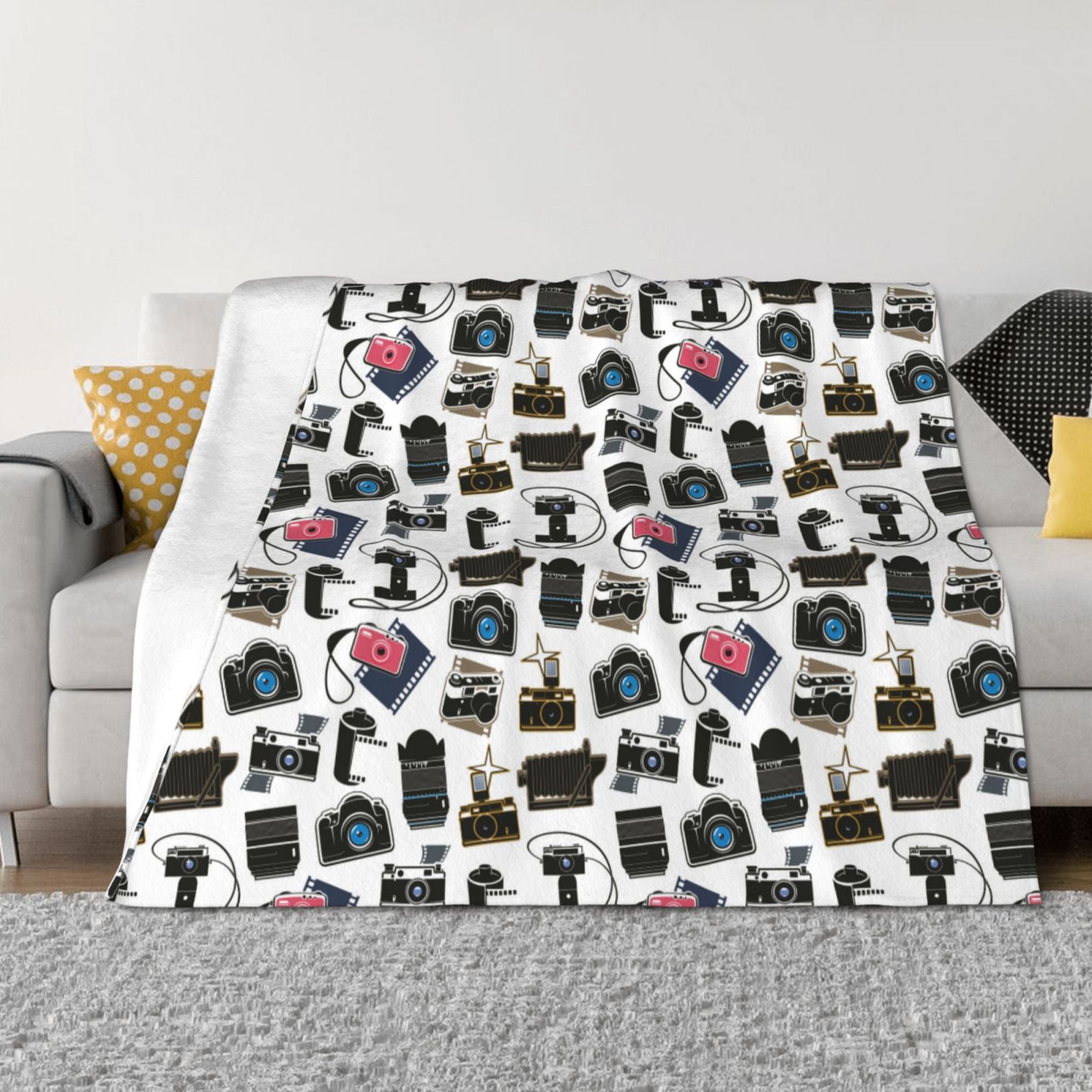 Goofa Cool Camera Pattern Fleece Throw Blanket for Couch, Soft ...