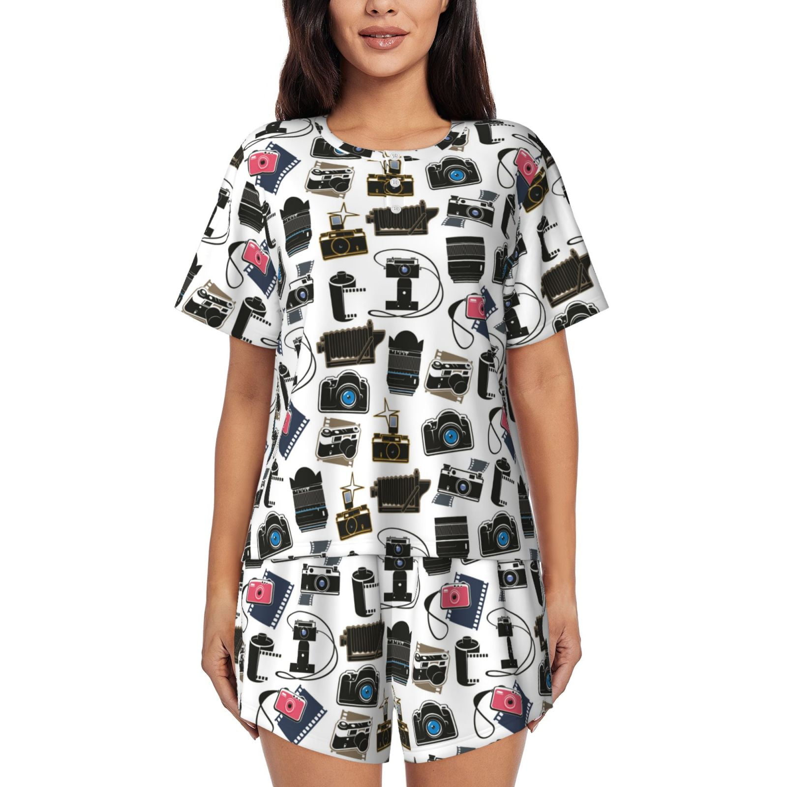 Goofa Cool Camera for Womens Cotton 2 Piece Pajamas Set Classic Short ...