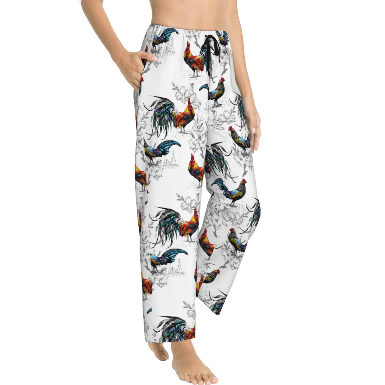 Goofa Cool Chicken Printed Soft Pajama Pants for Women, Wide Leg Comfy ...