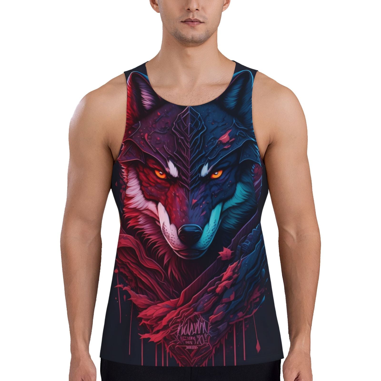 Goofa Cool Wolf Head Pattern Men's Workout Tank Top Slim-Fit Tank Quick ...