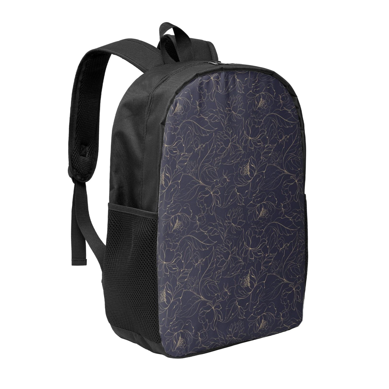 Goofa Copper-Gold Gloss Outline Peony Pattern 17in Student Backpack ...