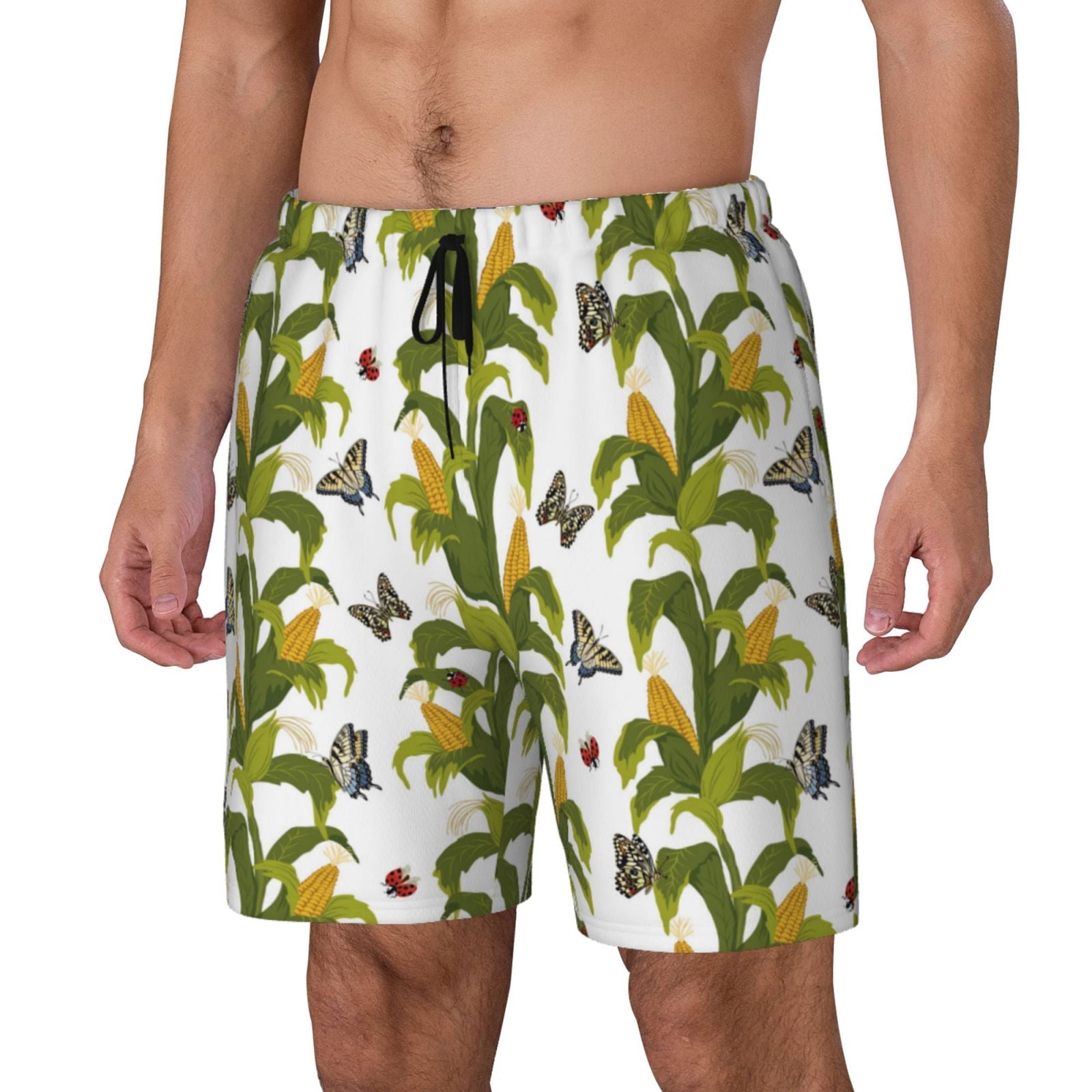 Goofa Corn And Butterflies Printed Men's Swim Trunks Board Shorts Quick ...