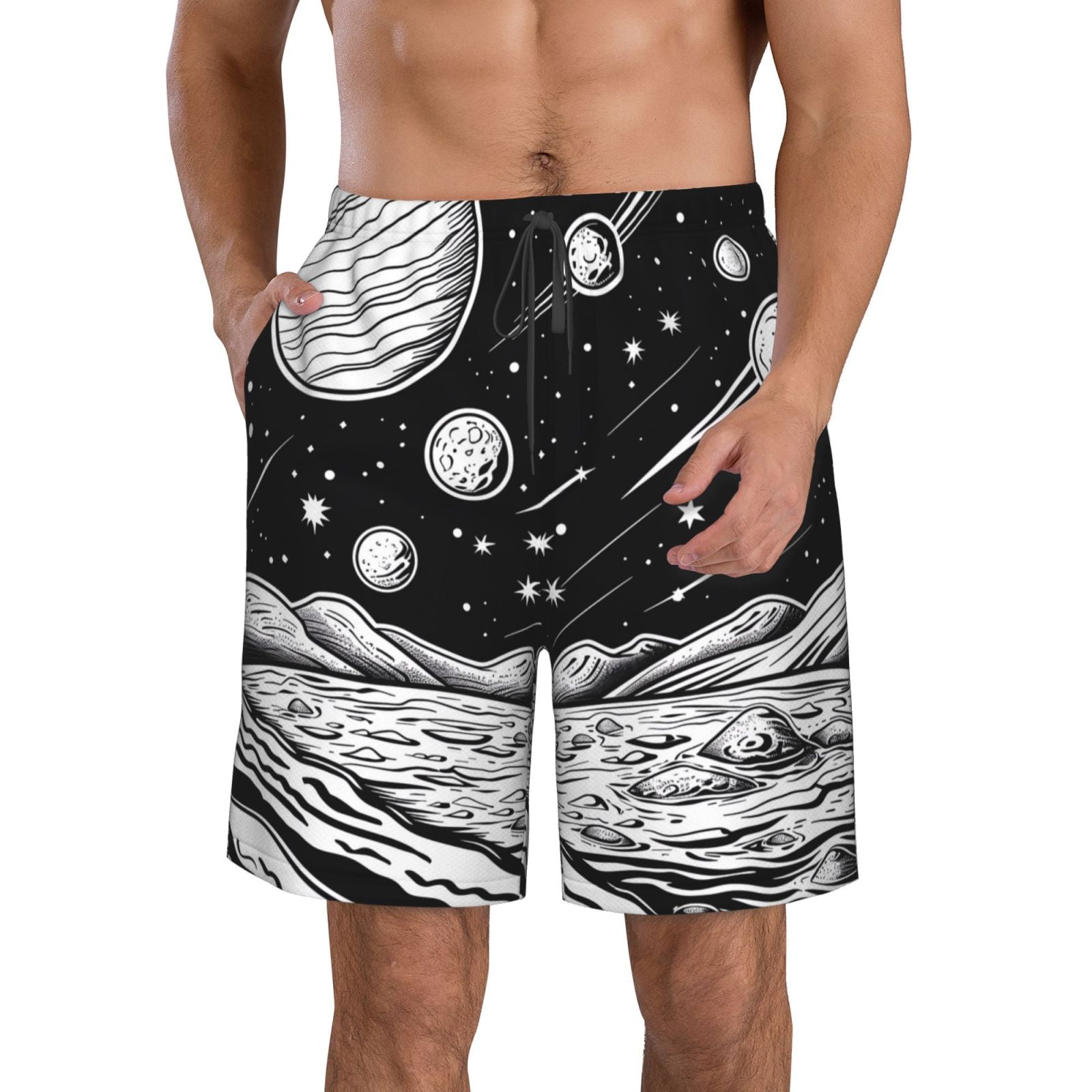 Goofa Cosmic Landscape Celestial Art Printed Mens Swim Trunks Summer ...