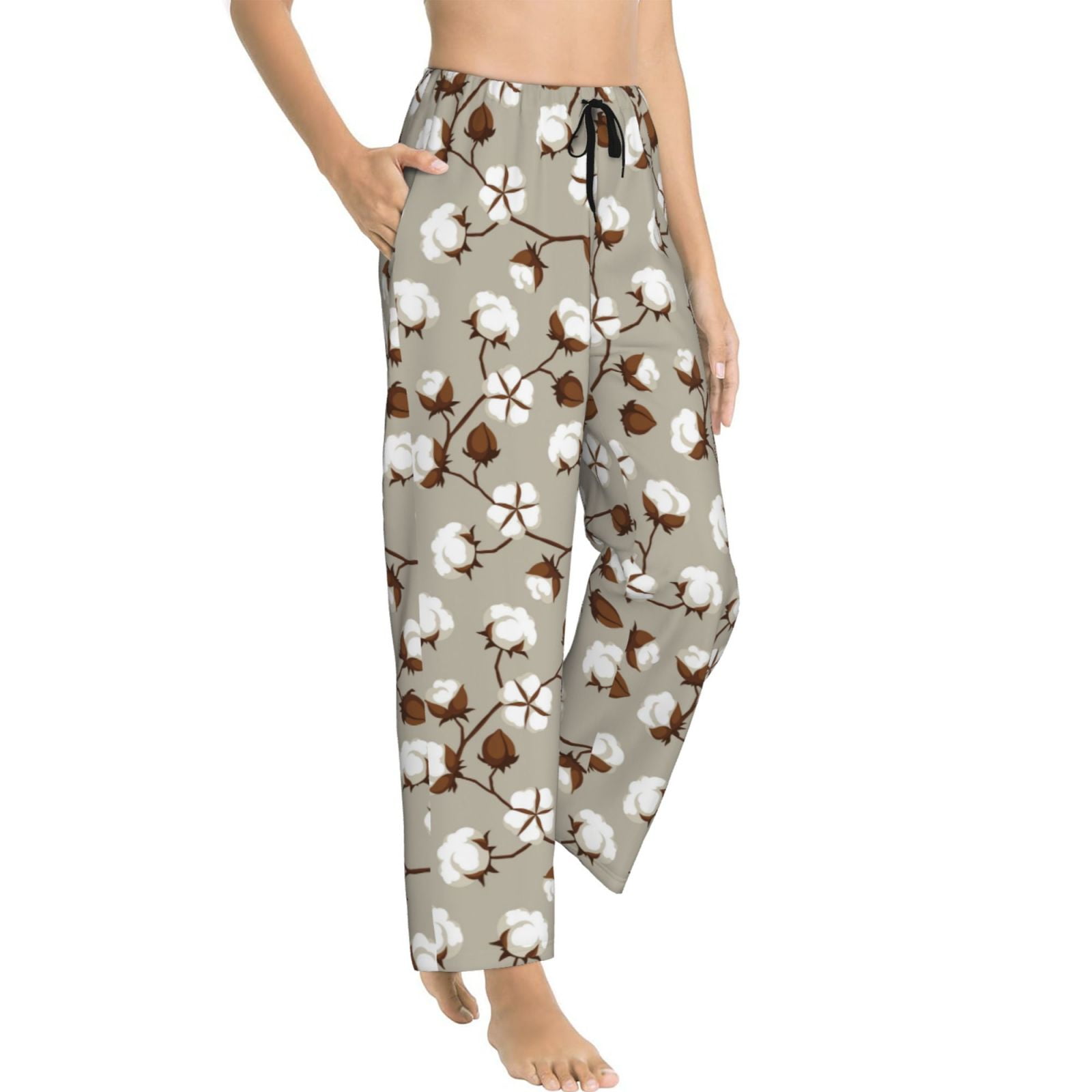 Goofa Cotton Tree Printed Soft Pajama Pants for Women, Wide Leg Comfy ...