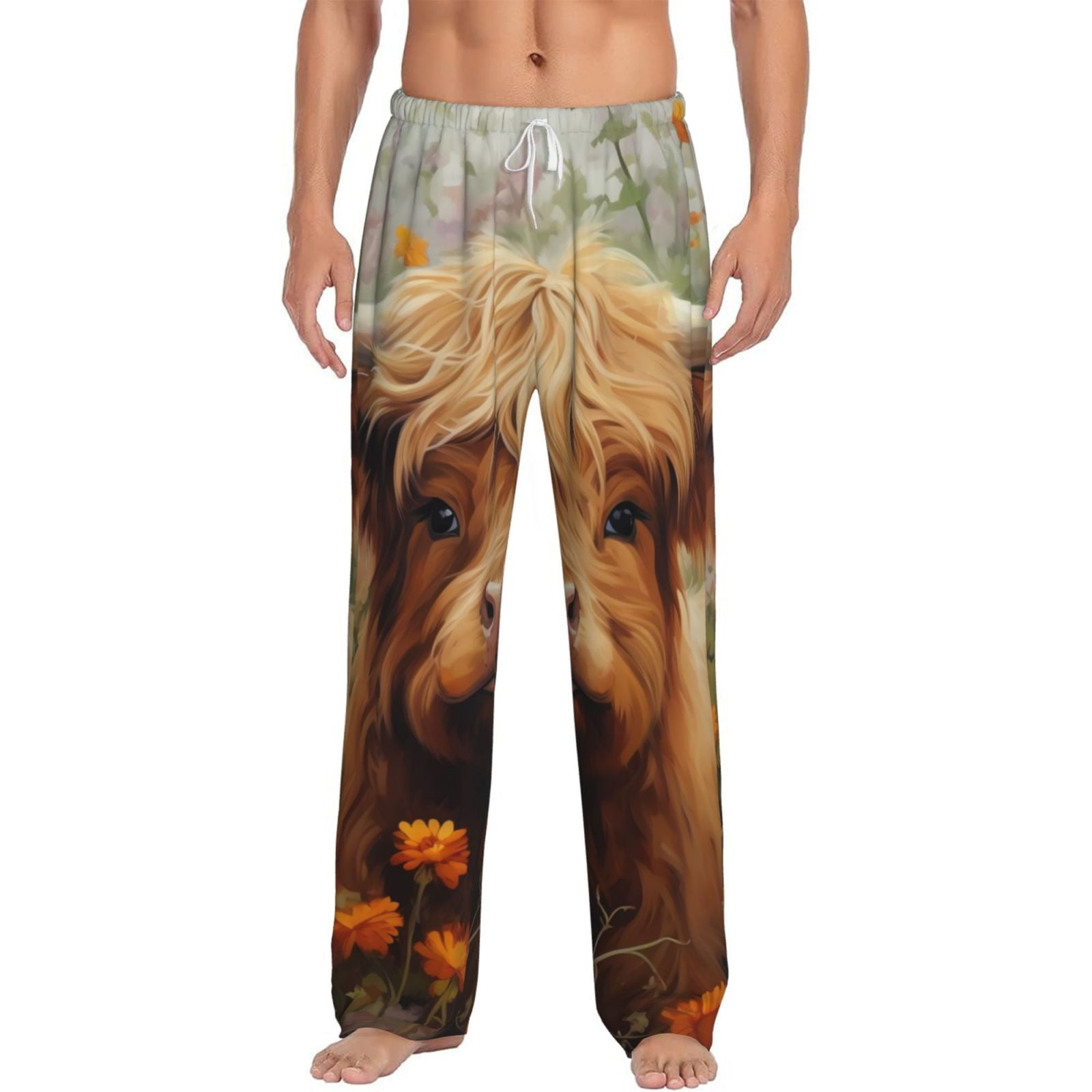 Goofa Cute Floral Cow Pattern Printed Soft Pajama Pants for Men, Wide ...