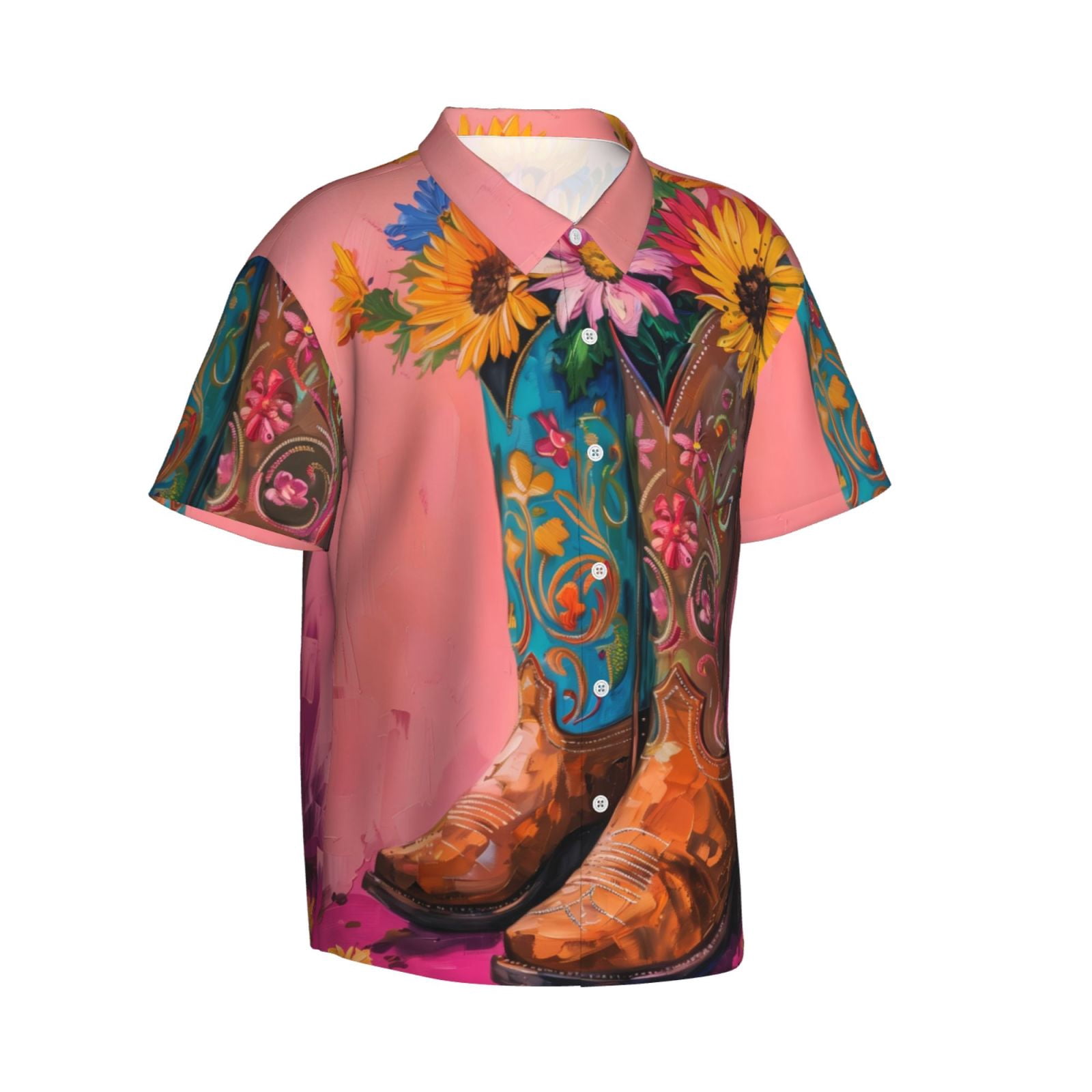 Goofa Cowboy Boots With Flowers Hawaiian Shirt for Men, Unisex Summer ...