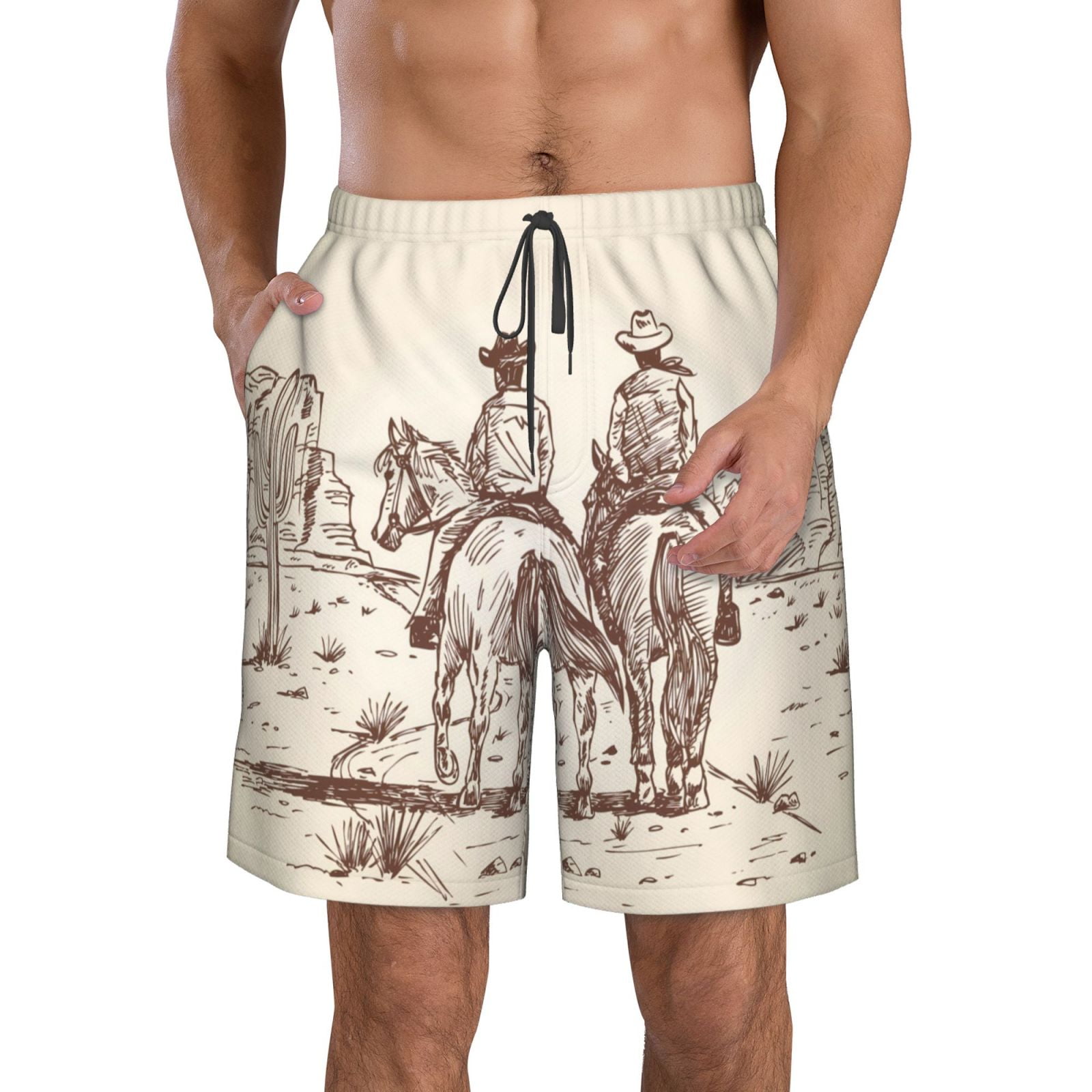 Goofa Cowboys Riding Horses Printed Mens Swim Trunks Summer Quick Dry ...