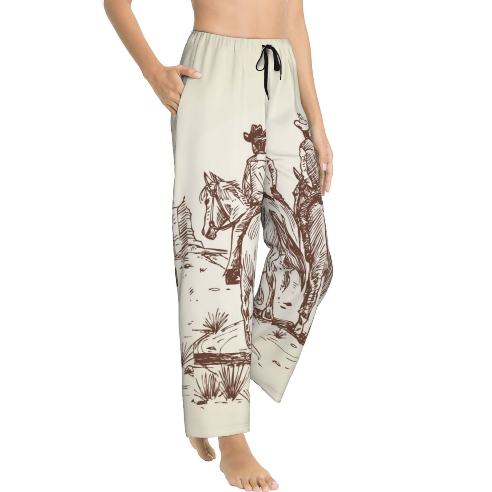 Goofa Cowboys Riding Horses Printed Soft Pajama Pants for Women, Wide ...