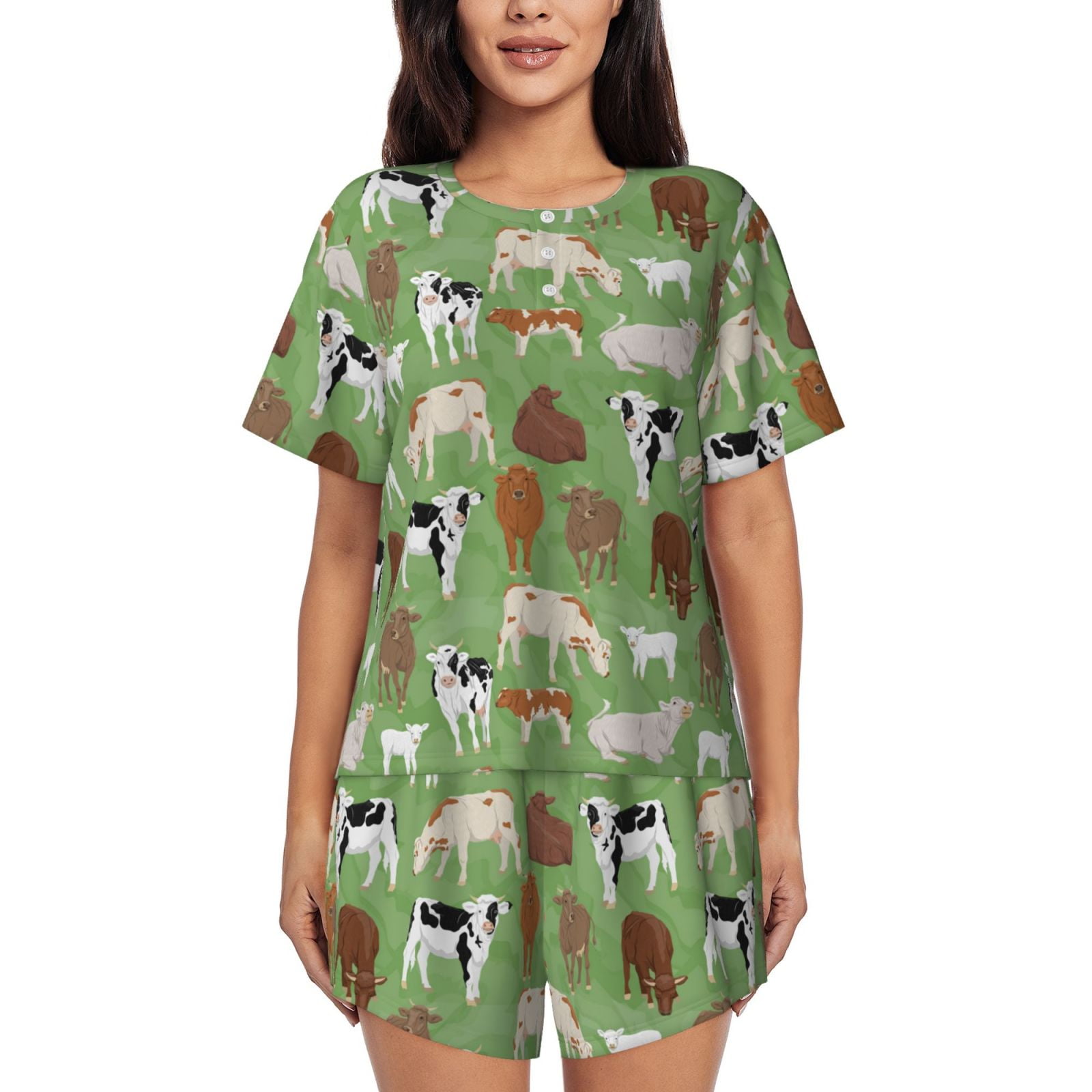 Goofa Cows And Calves for Womens Cotton 2 Piece Pajamas Set Classic ...