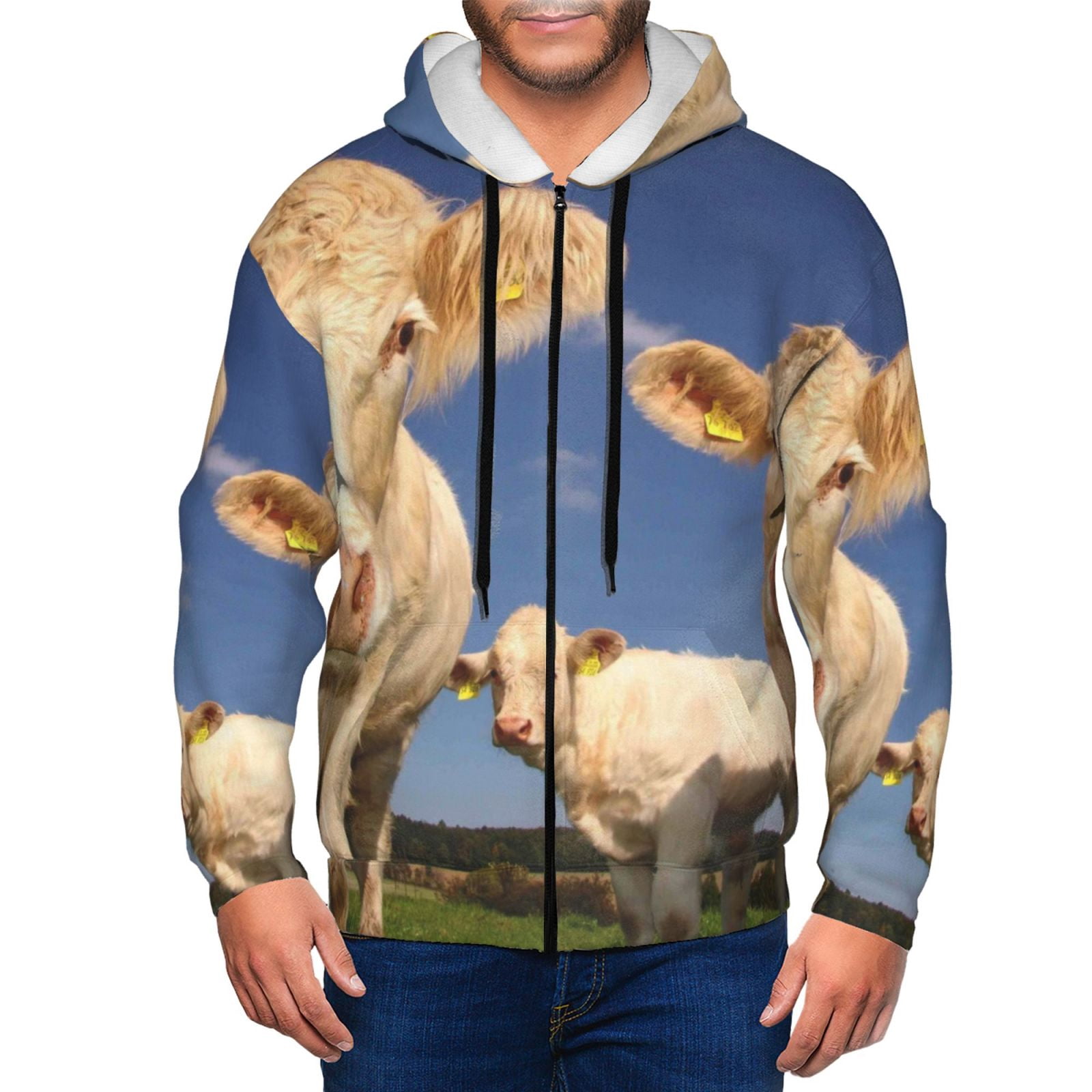 Goofa Cows Cattles Pattern Mens Full-zip Hoodie, Zip-up Pullover Hooded ...