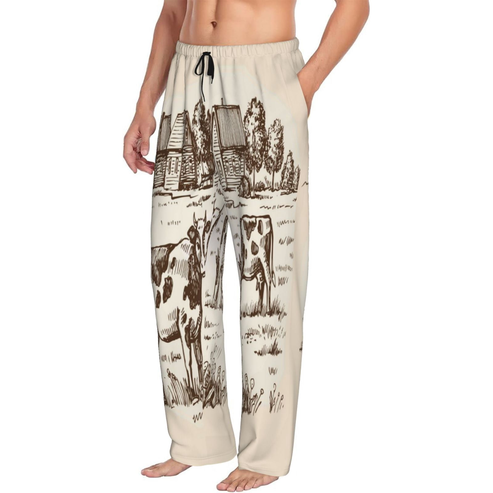 Goofa Cows On The Farm Printed Soft Pajama Pants for Men, Wide Leg ...