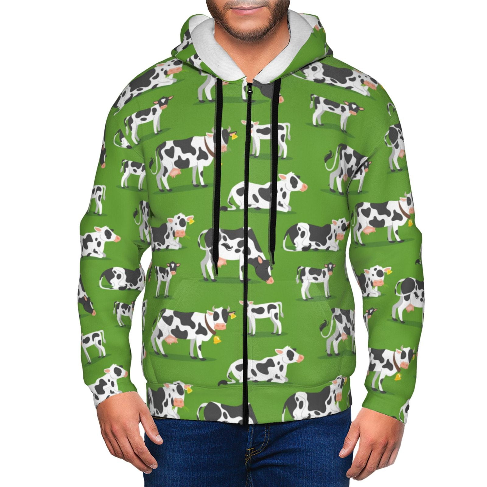 Goofa Cows With Calfs Green Pattern Mens Full-zip Hoodie, Zip-up ...