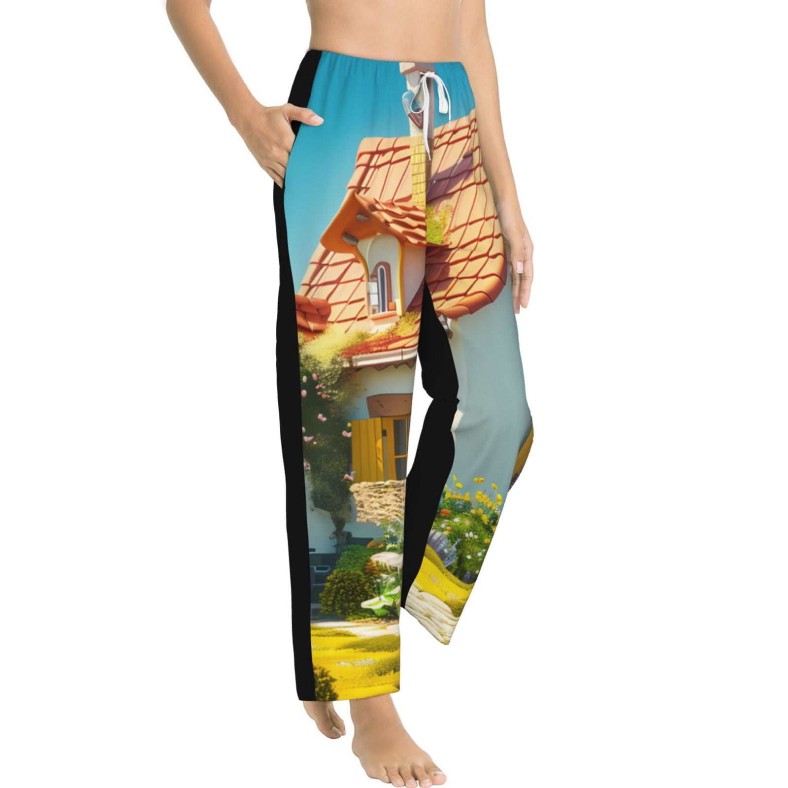 Goofa Cozy Cartoon Backyard Printed Soft Pajama Pants for Women, Wide ...