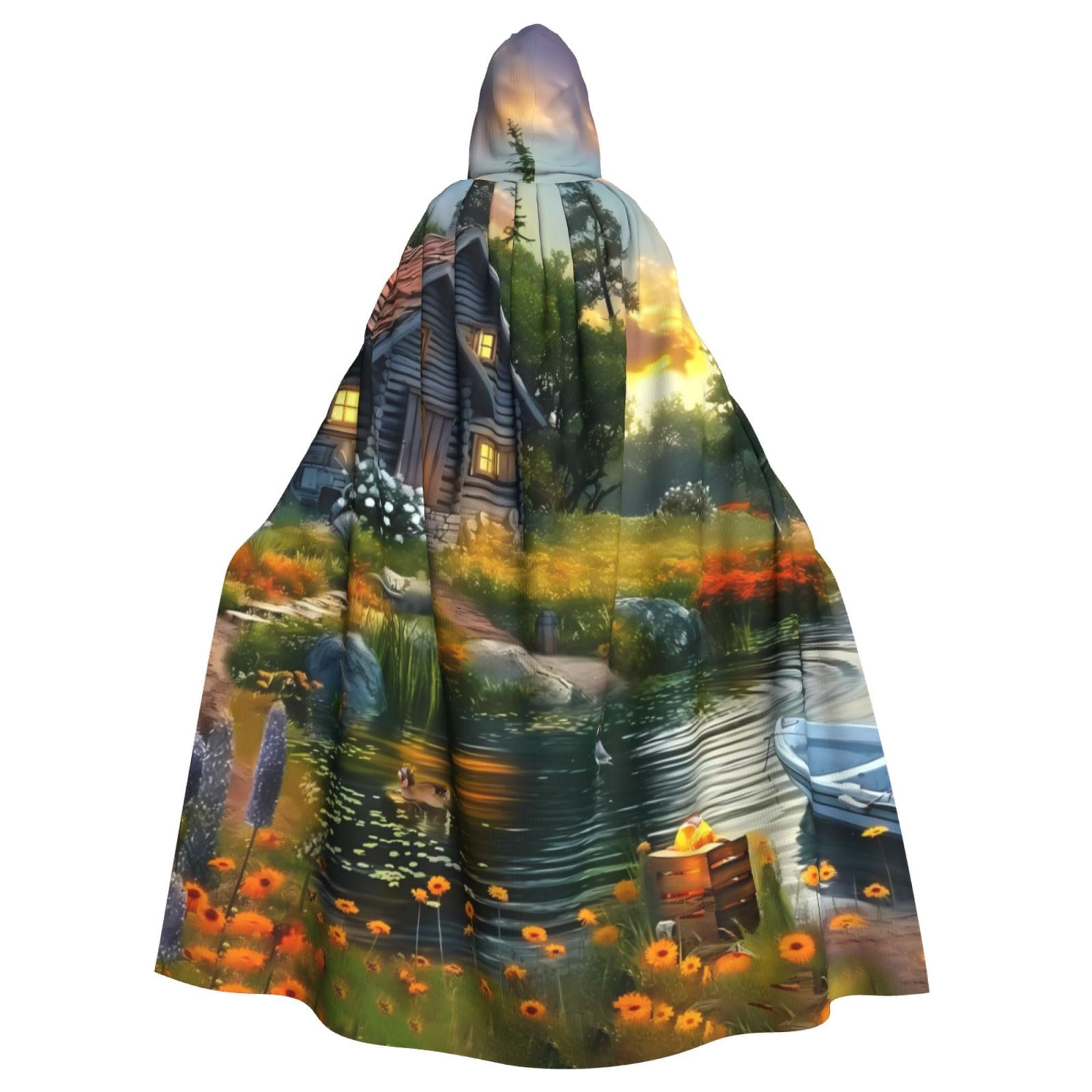Goofa Cozy Cottage Lakeside Sunset Pattern Hooded Cloak, Halloween ...